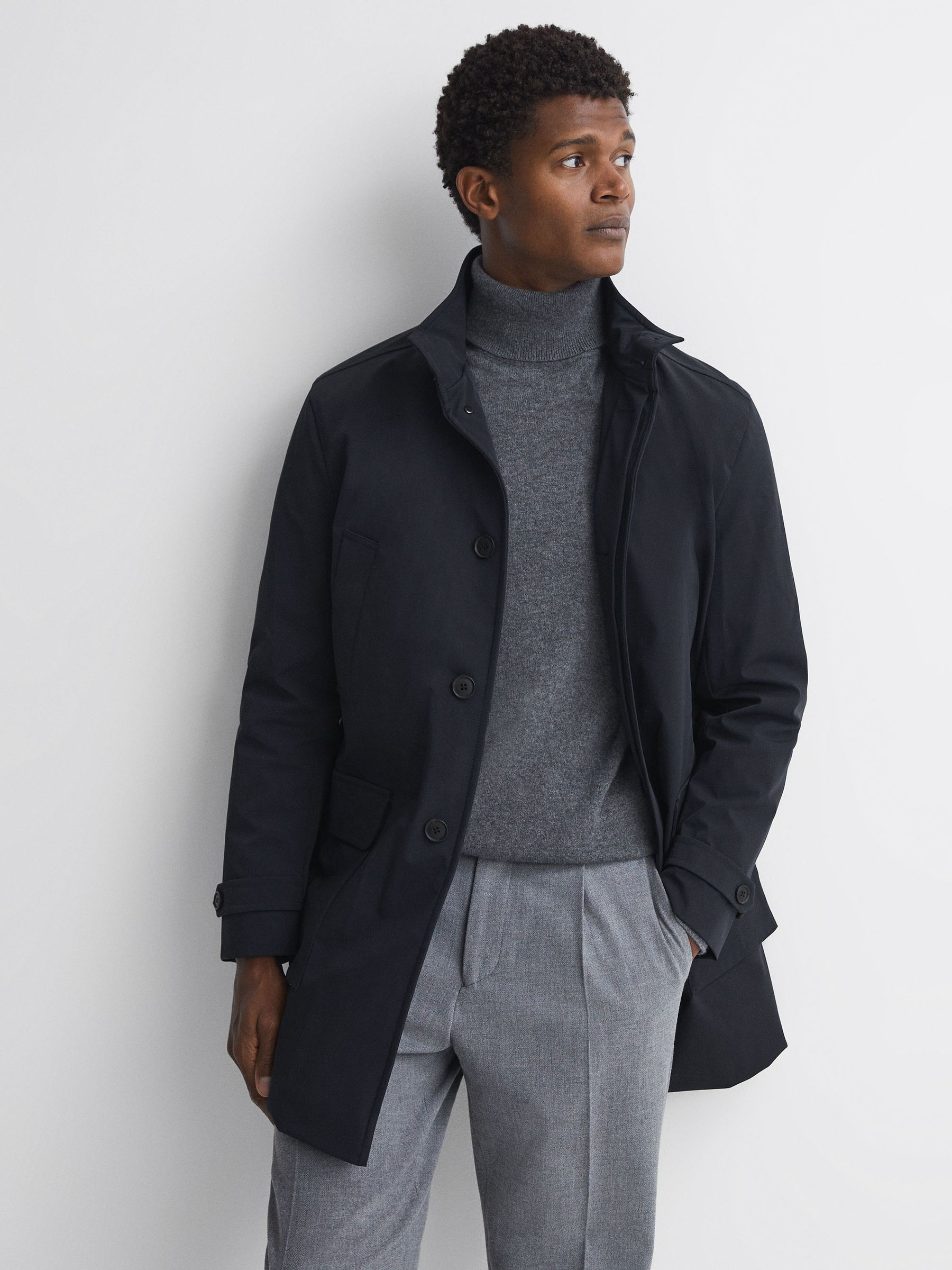 Reiss Funnel Neck Removable Insert Jacket in Navy - REISS