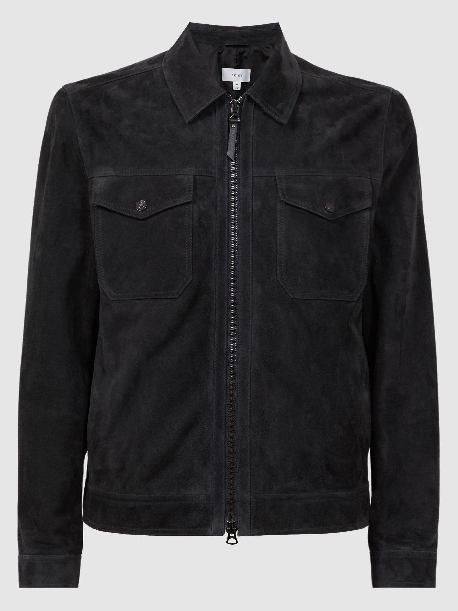 Reiss Suede Zip-Through Trucker Jacket in Slate | REISS