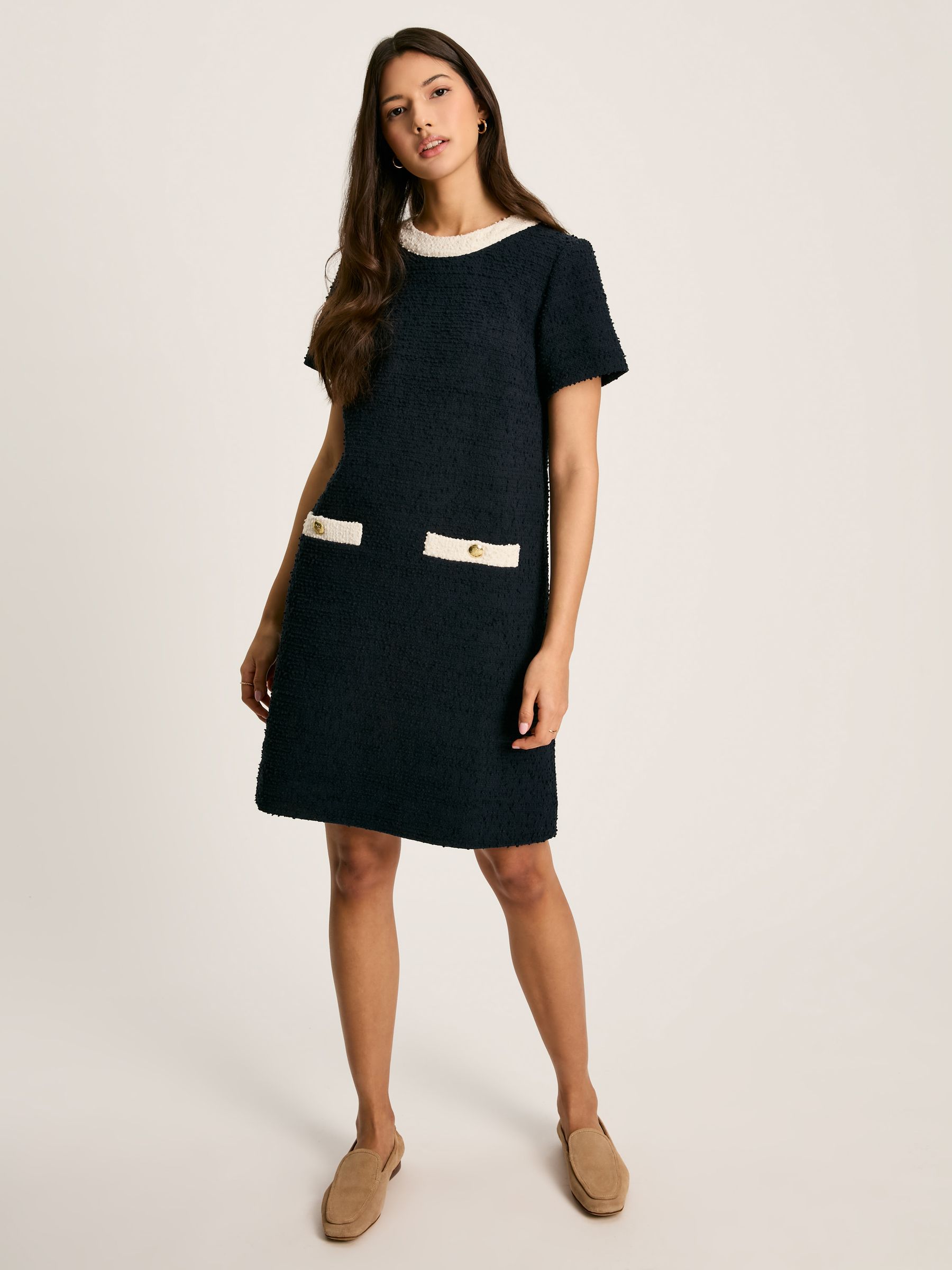 Celeste Navy Blue Mini Boucle Dress | Joules