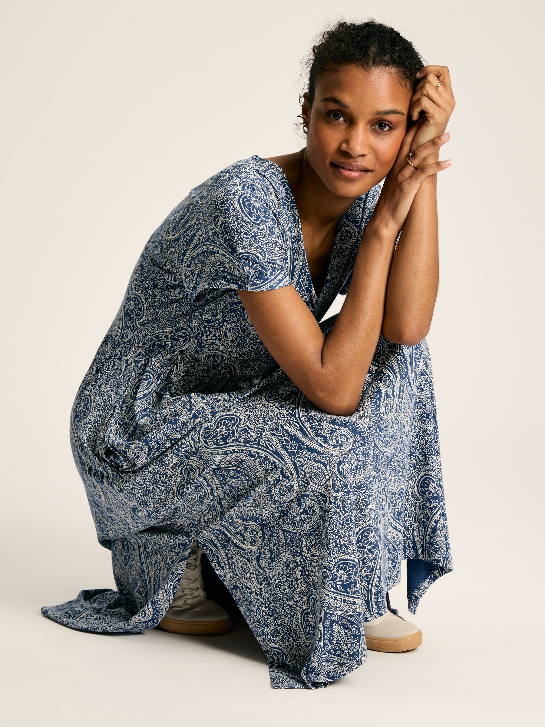 Nia Blue Jersey V-Neck Beach Dress | Joules