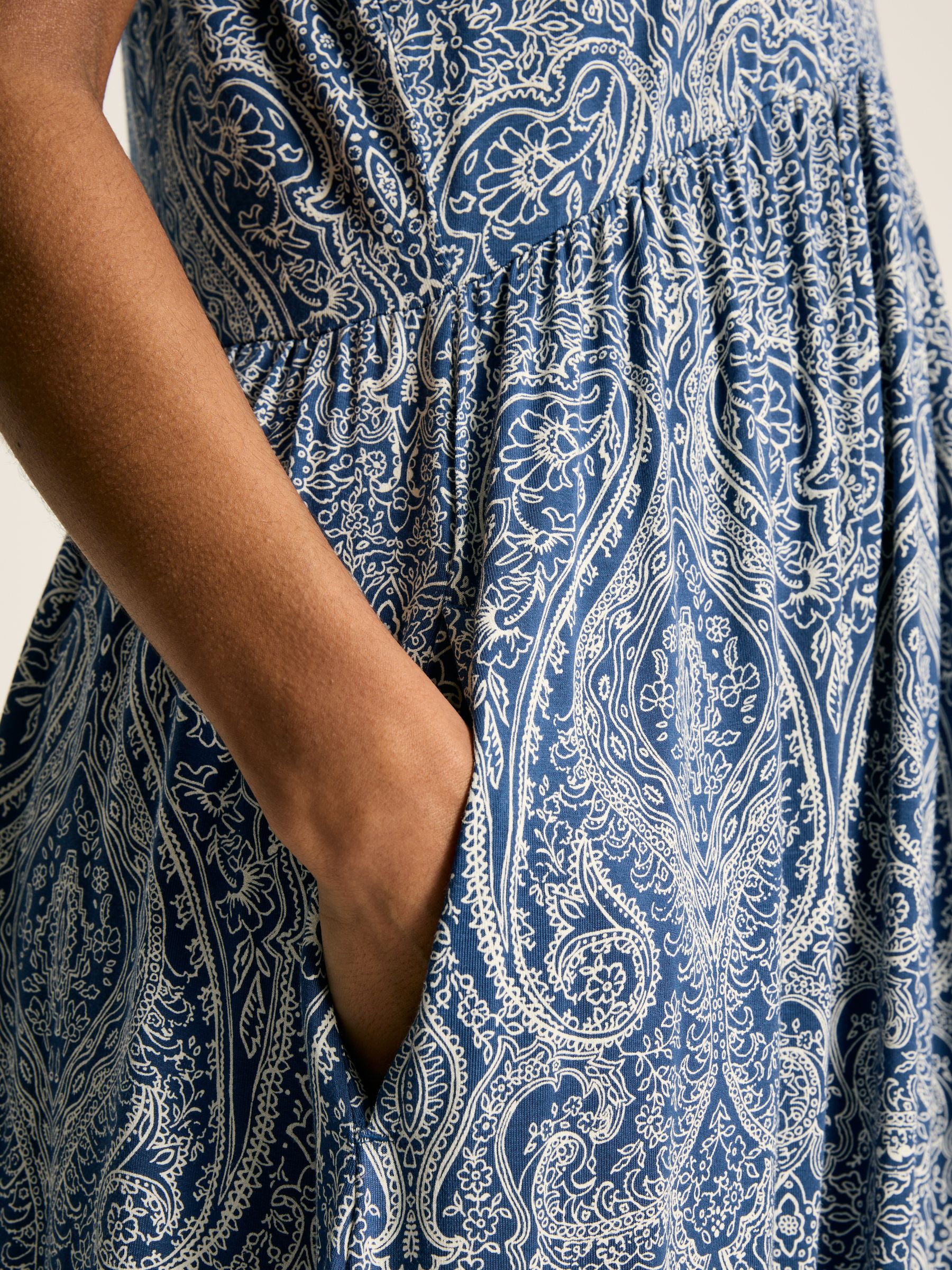 Nia Blue Jersey V-Neck Beach Dress | Joules