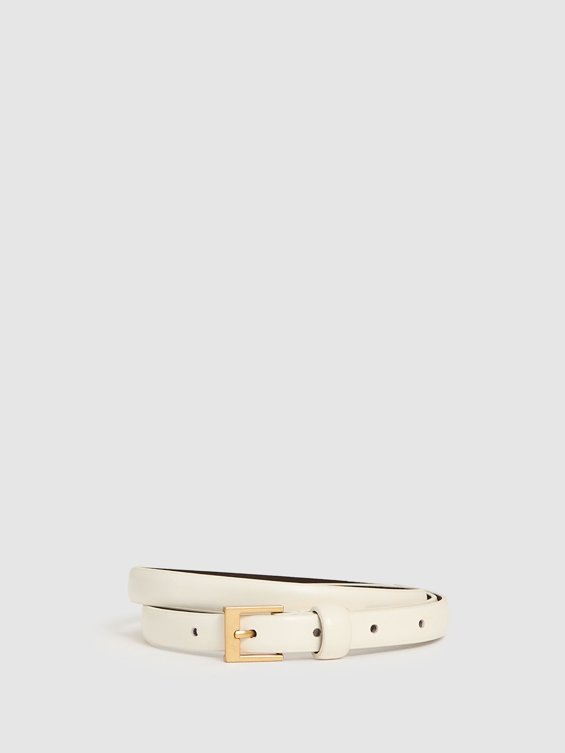 Reiss Thin Leather Belt in Off White - REISS