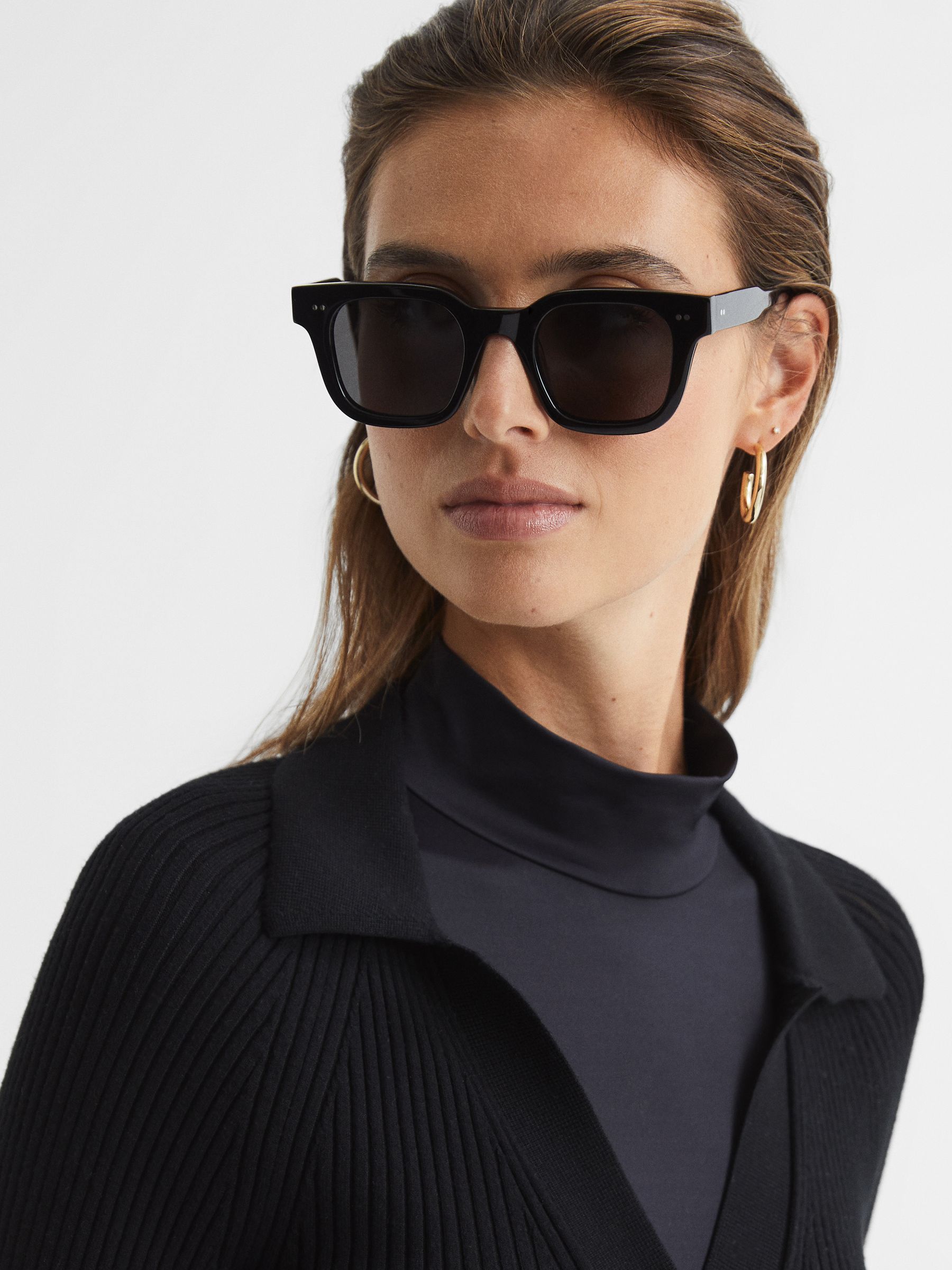 Reiss Chimi Square Frame Acetate Sunglasses in Black - REISS