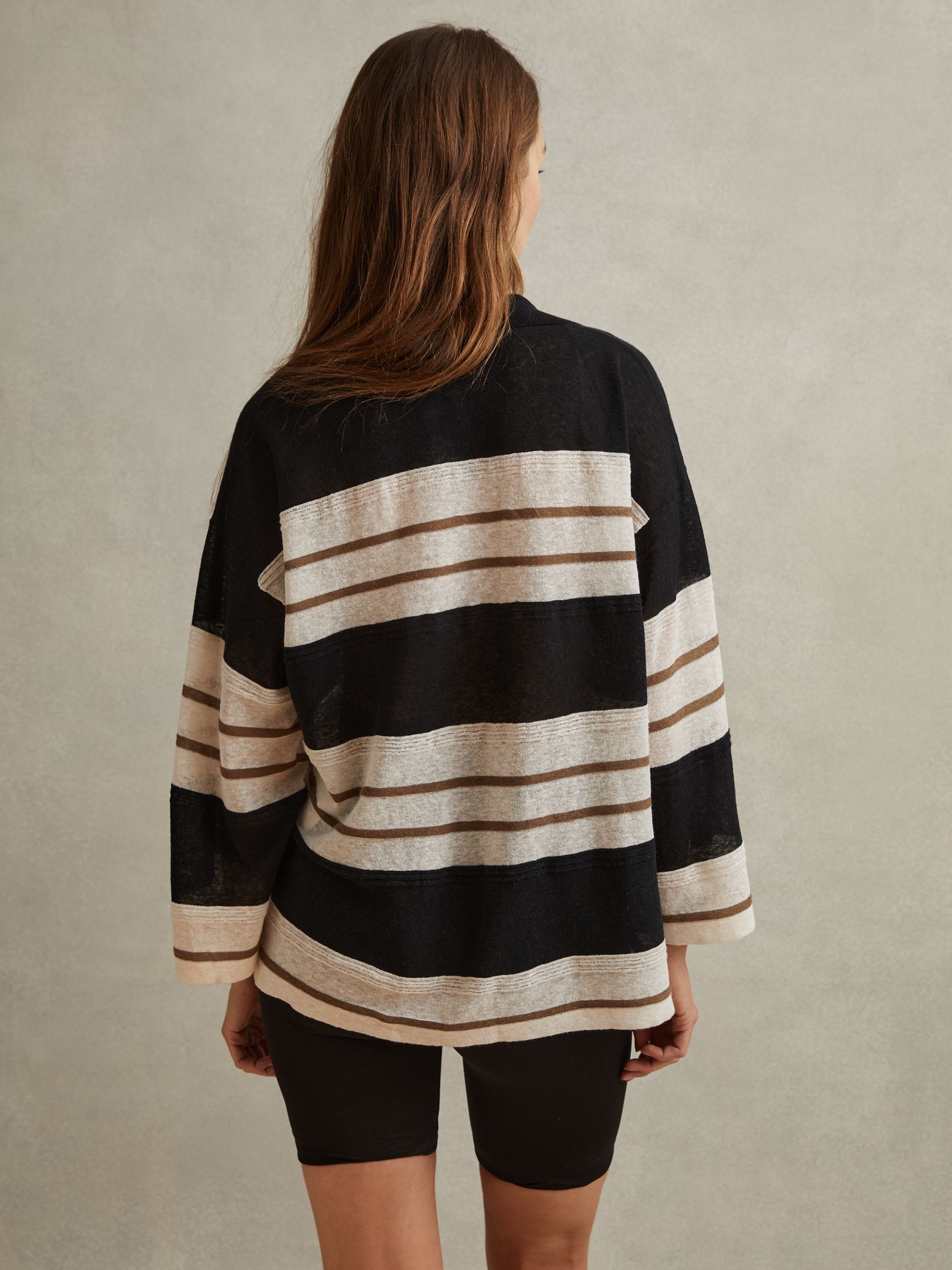 Reiss Striped Rugby Top in Black/Ivory - REISS