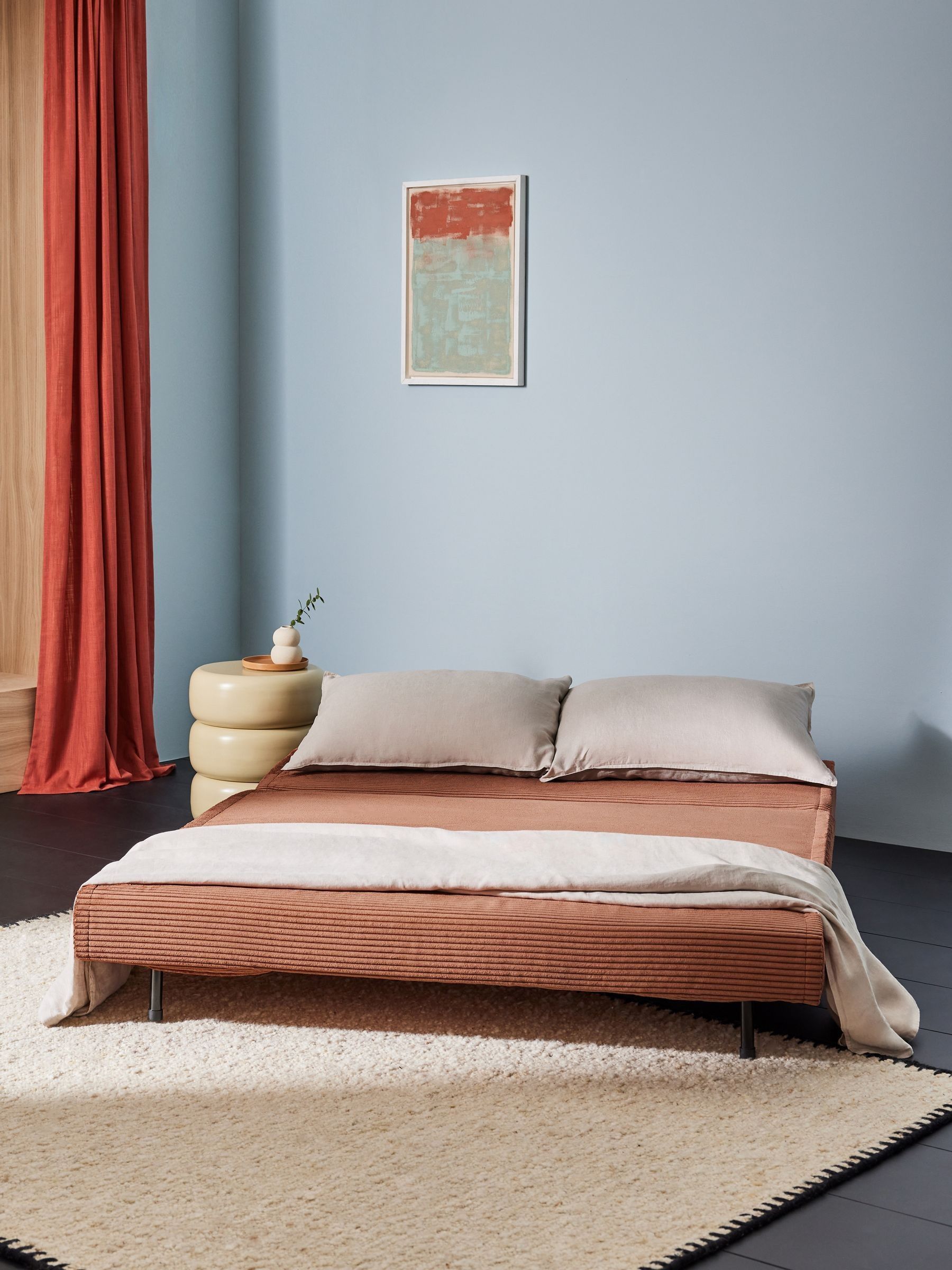 Regular Haru 2 Seater Sofa Bed in Nutmeg Orange Corduroy | Made