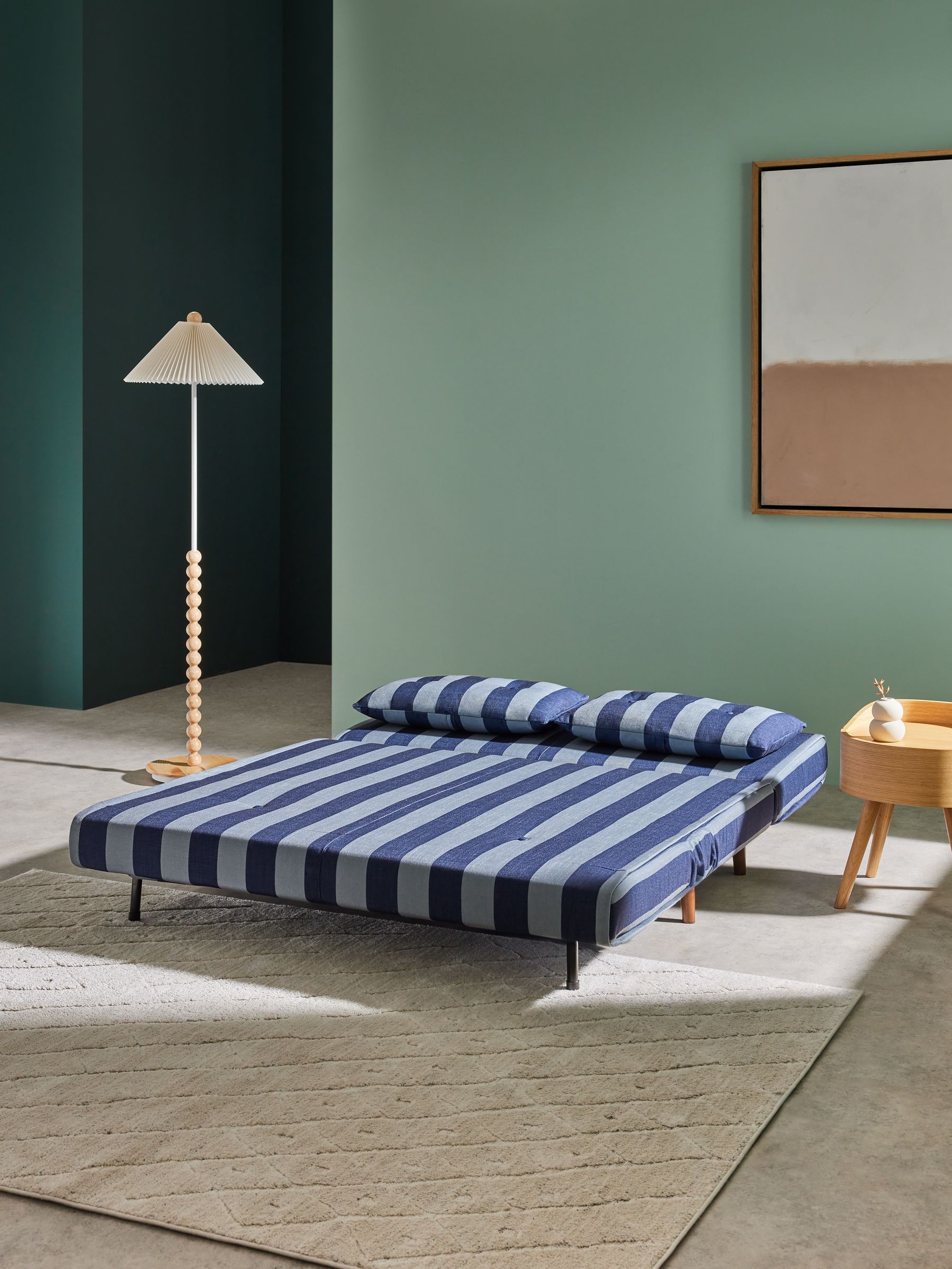 Regular Haru 2 Seater Sofa Bed in Eclipse Blue Wide Stripe | Made
