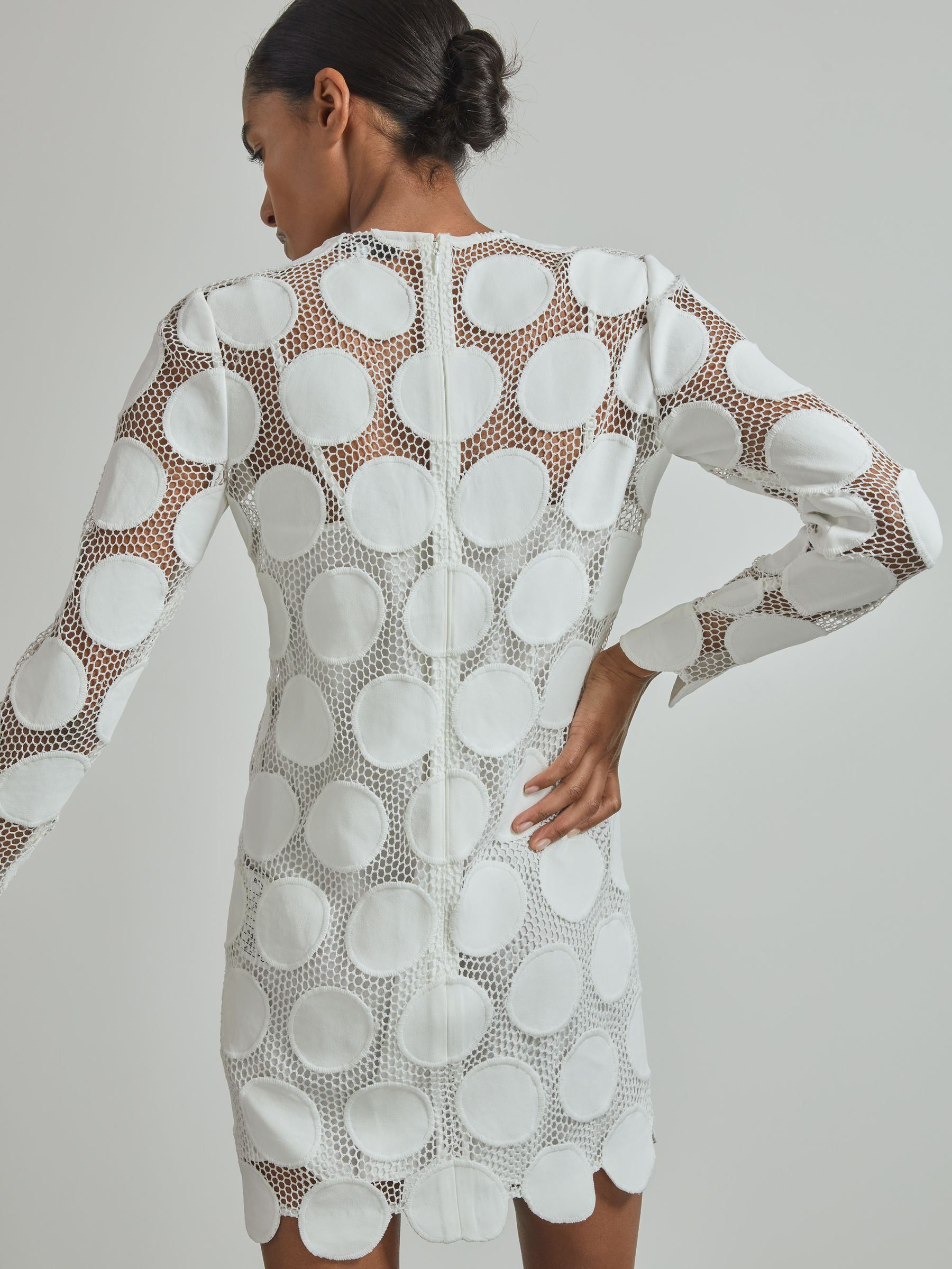 Reiss Atelier Sheer Embroidered Mini Dress in Ivory - REISS