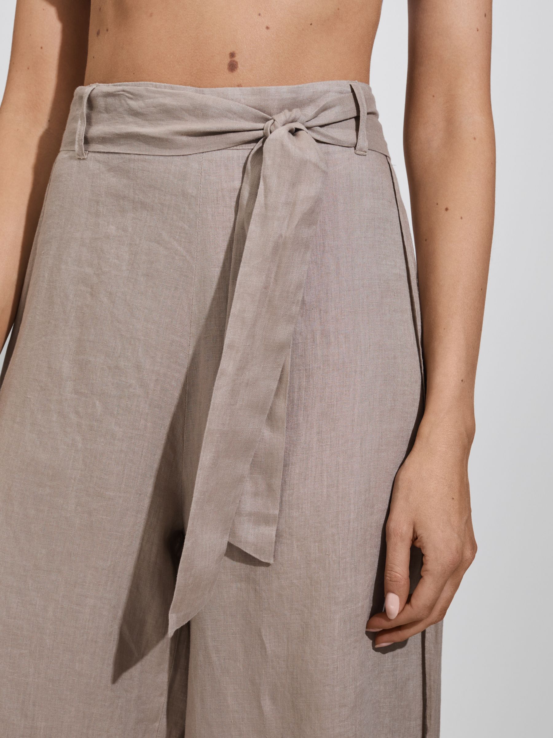 Reiss Linen Side Split Trousers in Taupe - REISS