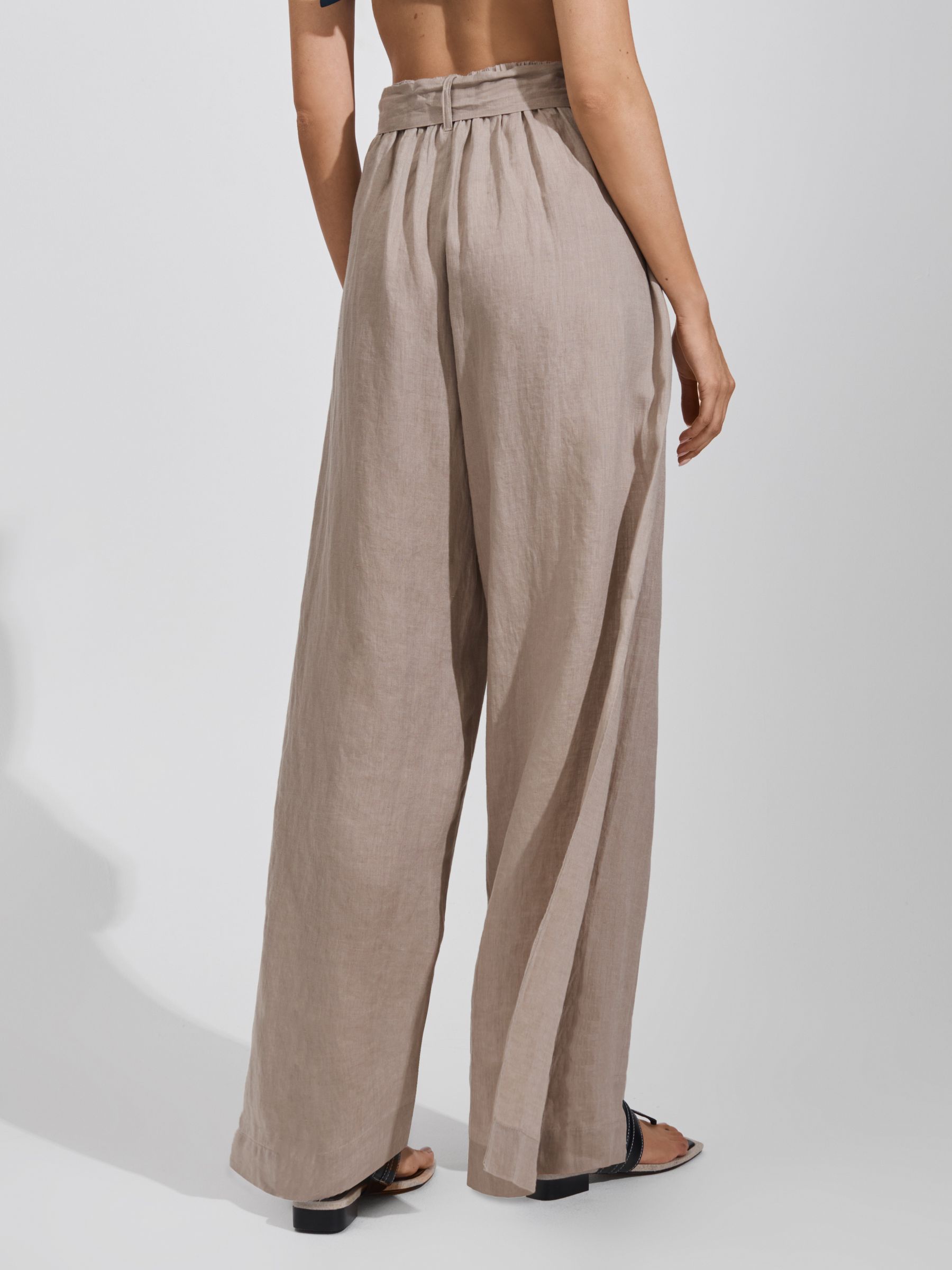 Reiss Linen Side Split Trousers in Taupe - REISS