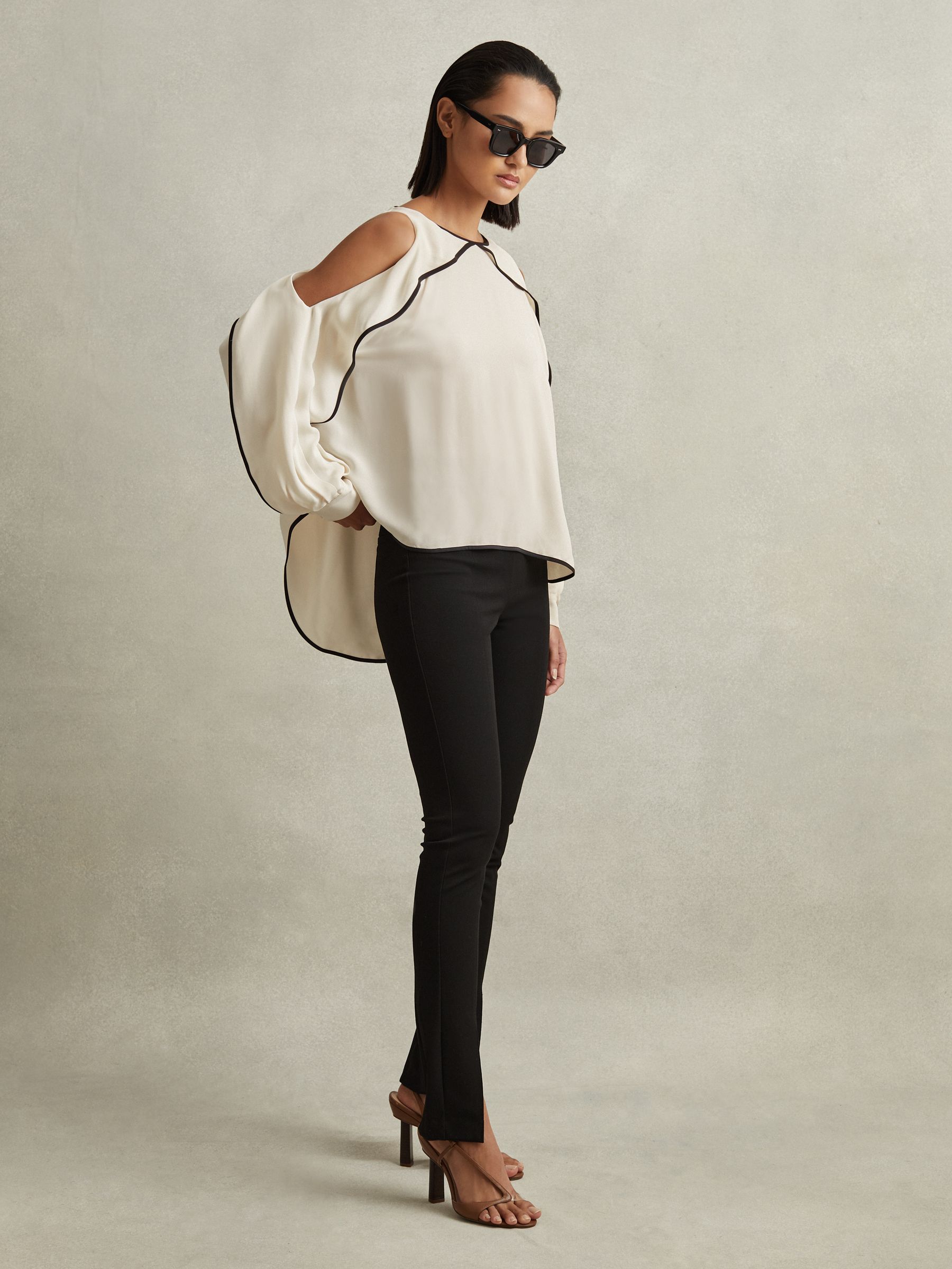 Reiss Ruffle Detail Cut Out Blouse in White - REISS