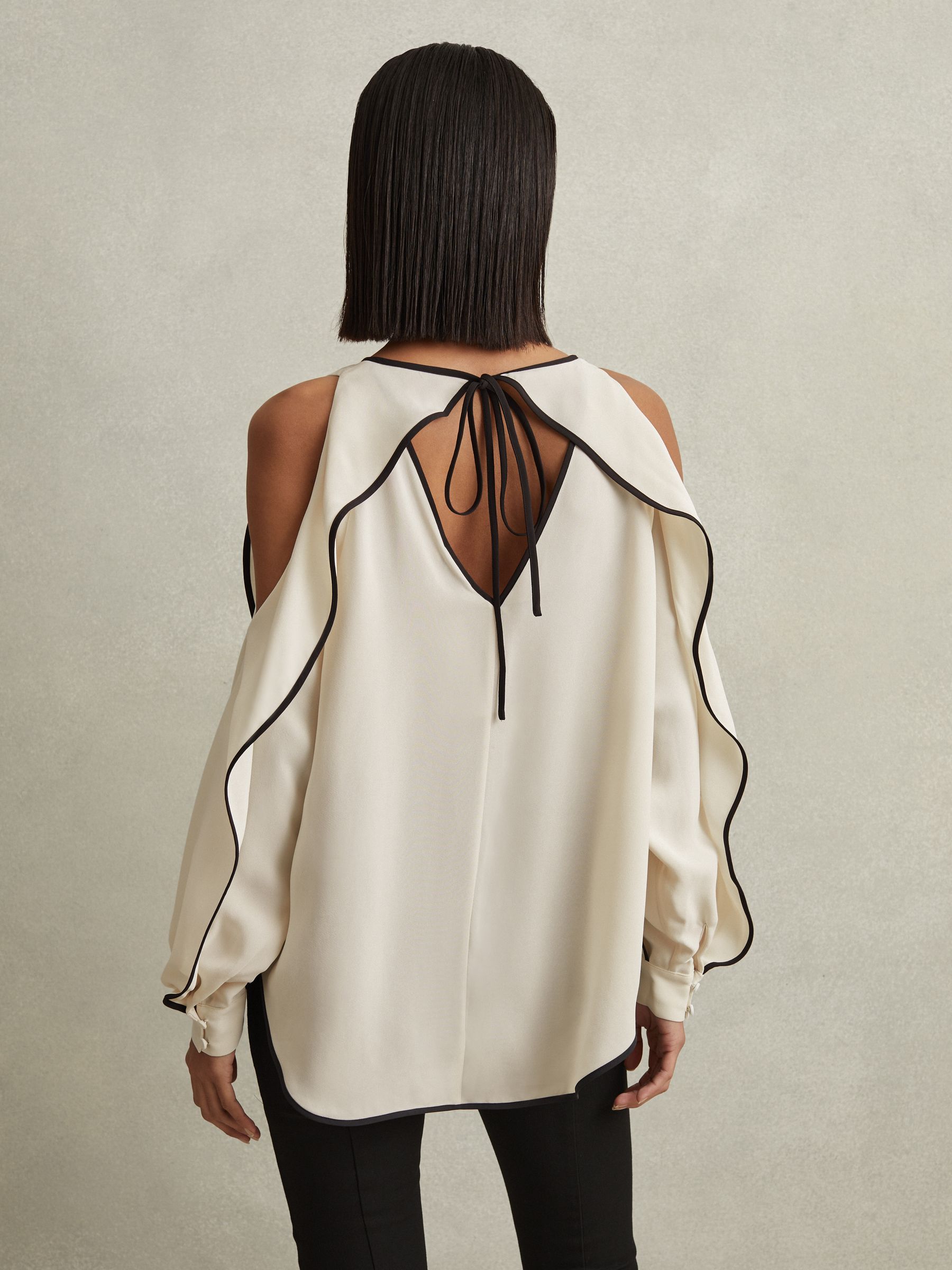 Reiss Ruffle Detail Cut Out Blouse in White | REISS