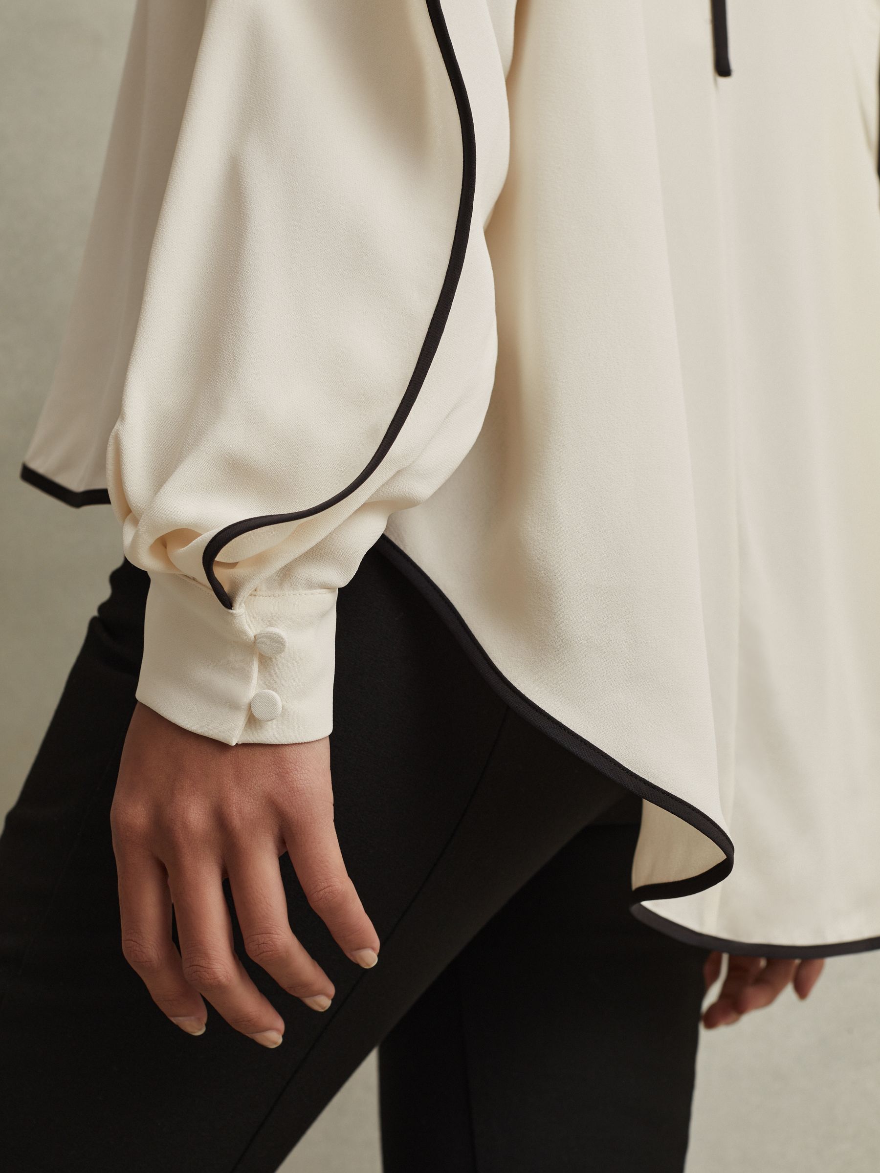 Reiss Ruffle Detail Cut Out Blouse in White - REISS