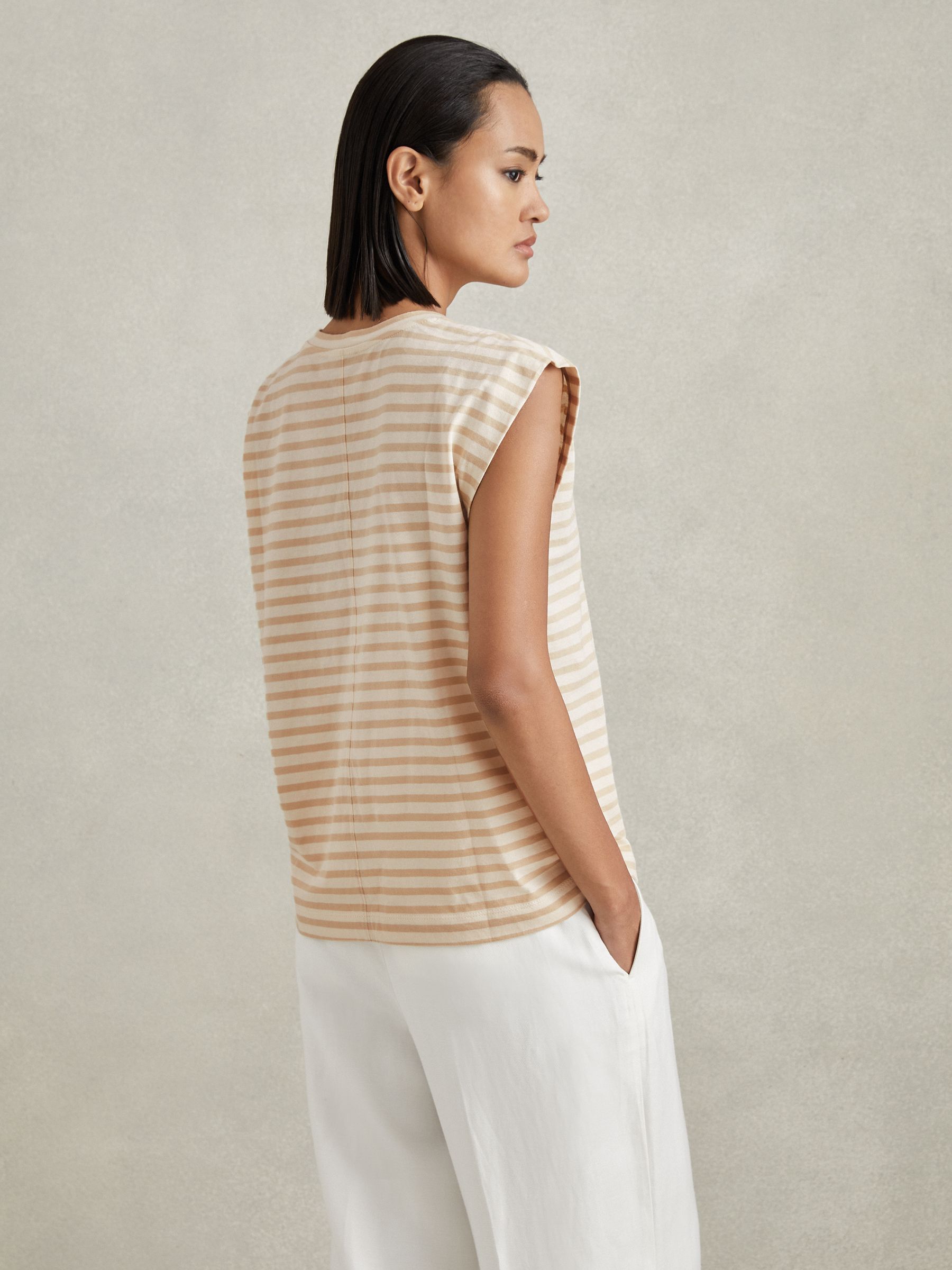 Reiss Cotton Striped Capped Sleeve T-Shirt in Neutral/White - REISS