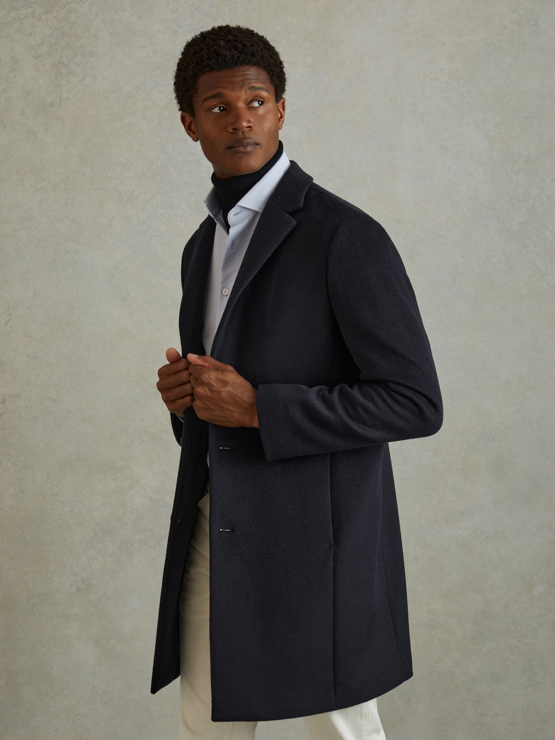 Reiss Wool Blend Single Breasted Epsom Overcoat in Navy - REISS