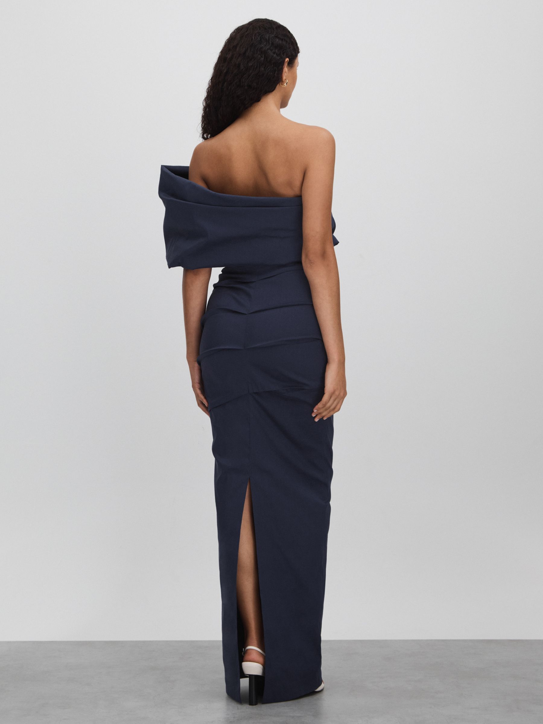 Reiss Rachel Gilbert One Sleeve Ruched Maxi Dress in Navy - REISS