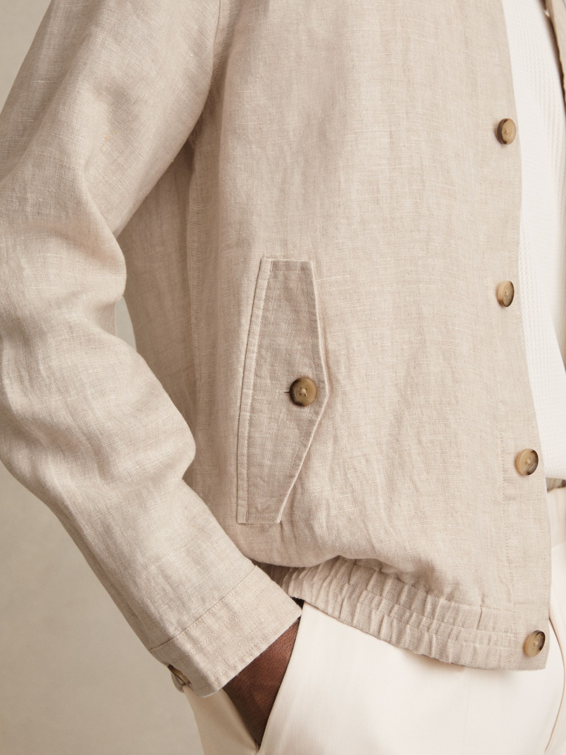 Reiss Linen Elasticated Hem Overshirt in Oatmeal - REISS