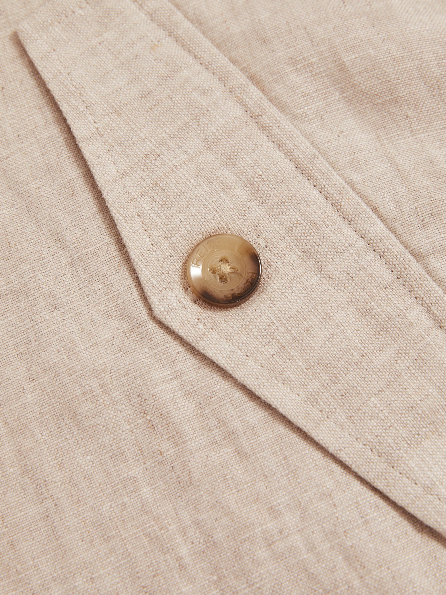 Reiss Linen Elasticated Hem Overshirt in Oatmeal - REISS