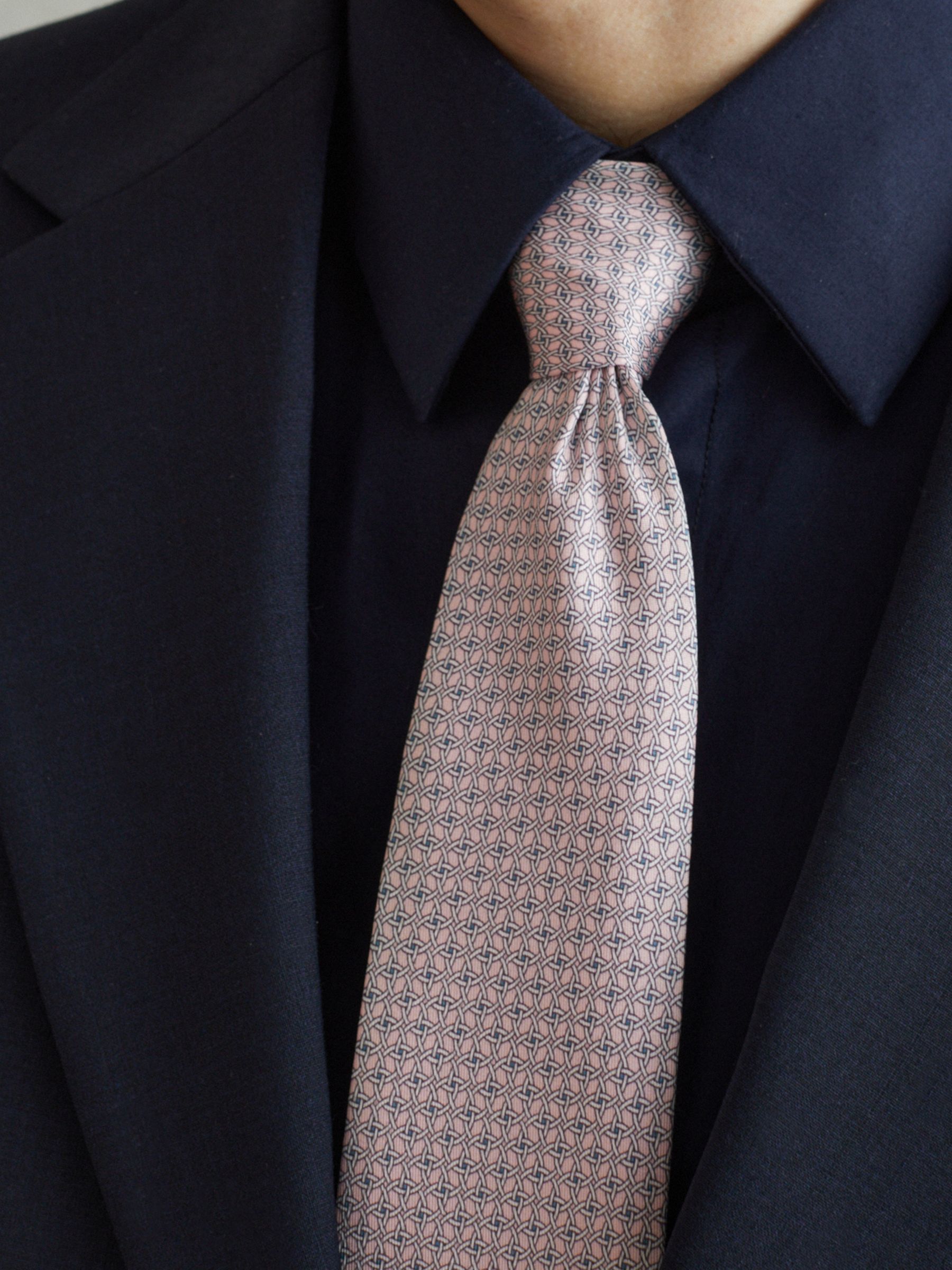 Reiss Silk Geometric Print Tie in Soft Rose - REISS