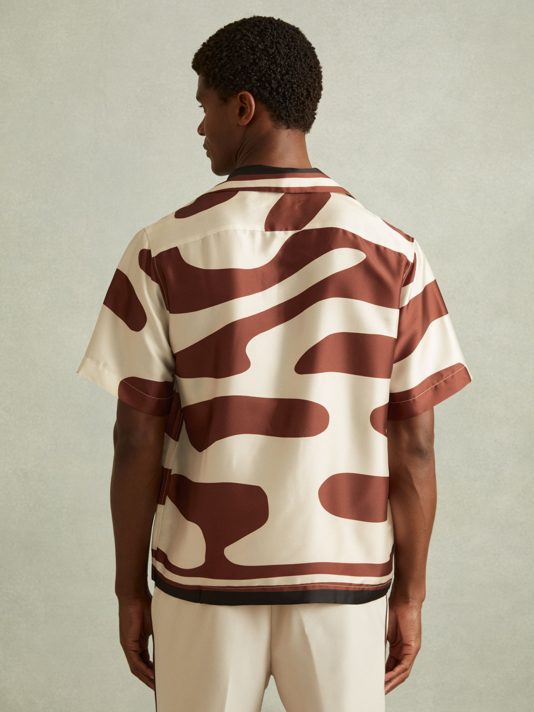 Reiss Tom Rust/Navy Relaxed Printed Cuban Collar Shirt - REISS