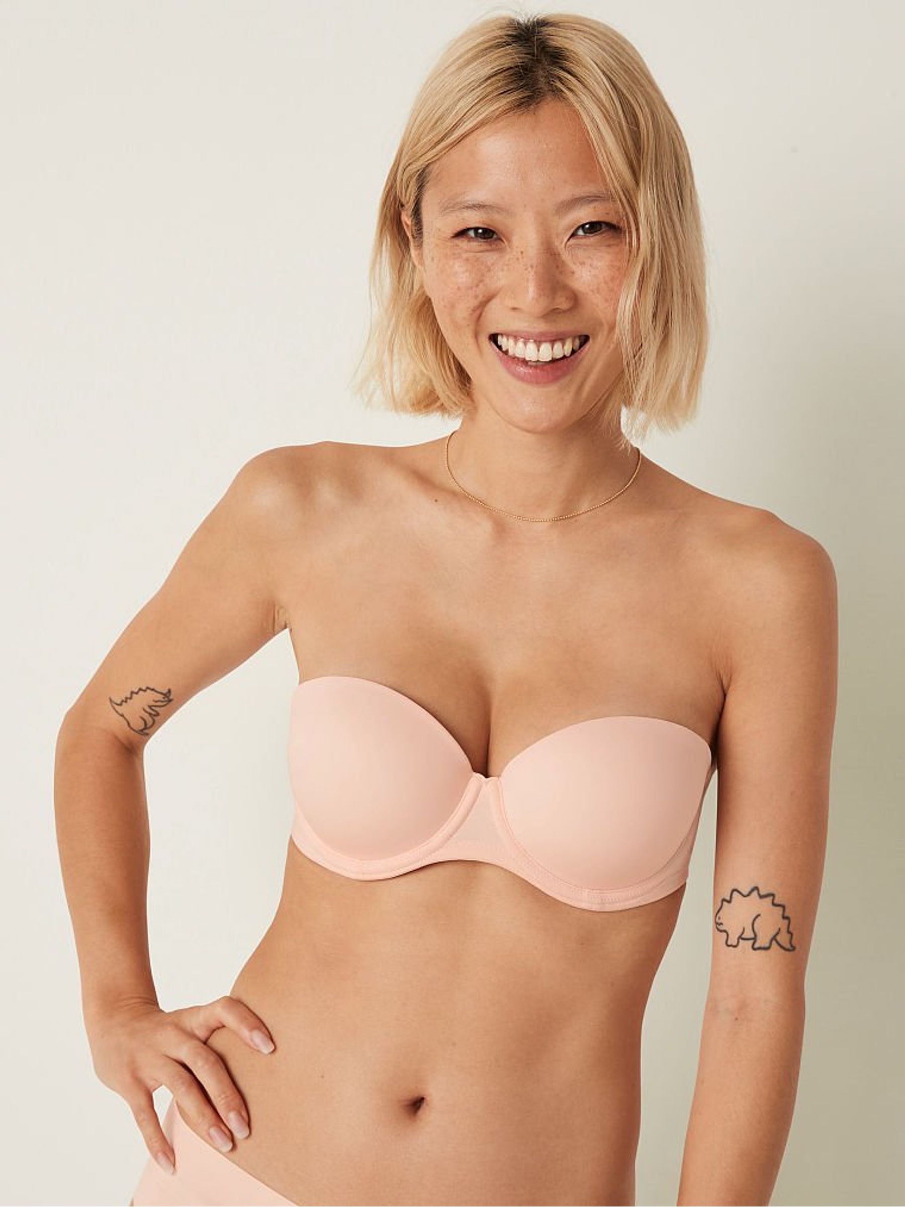 peach strapless bra