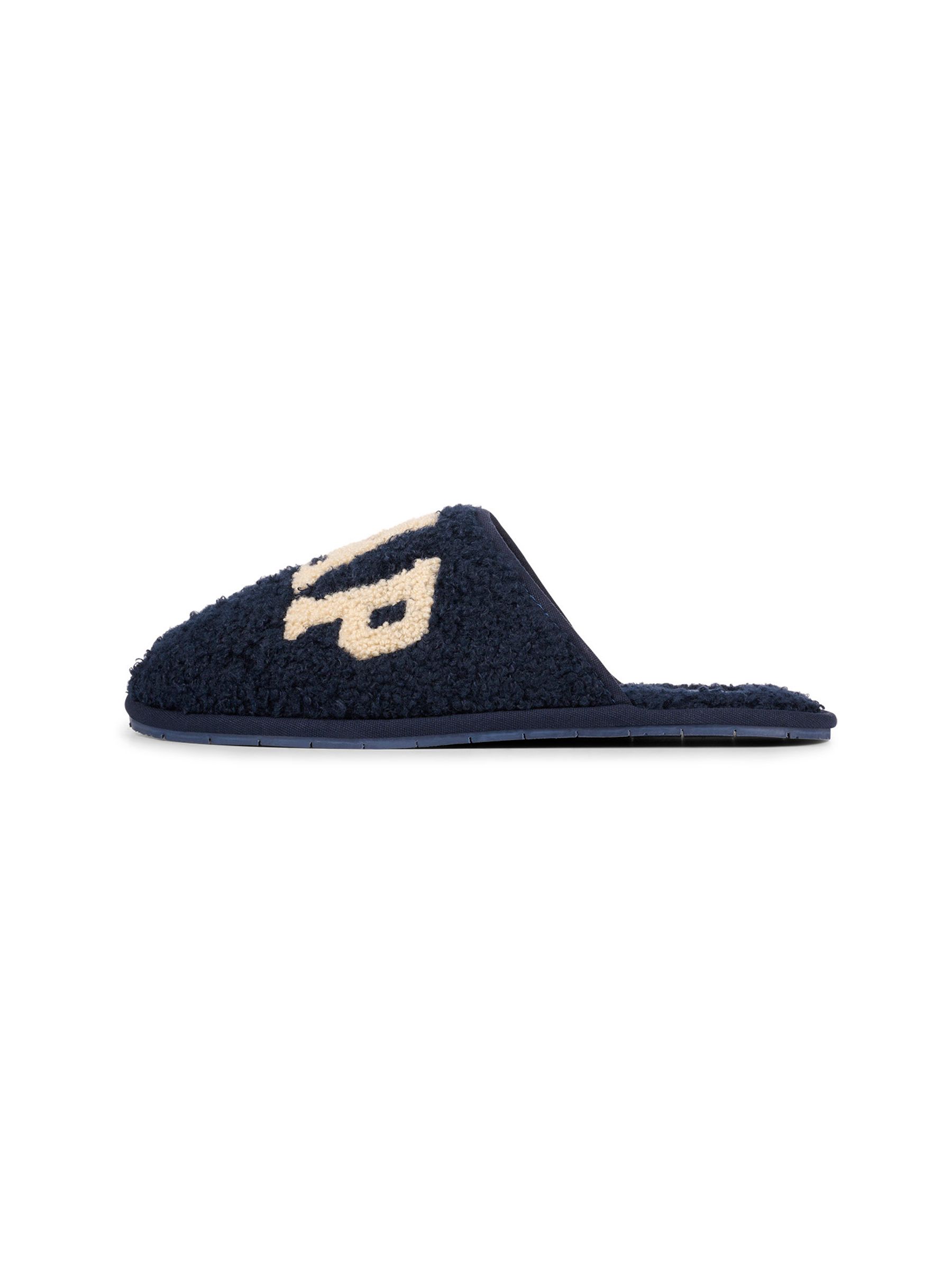 Navy Blue Women's Plano Logo Borg Slippers | Gap