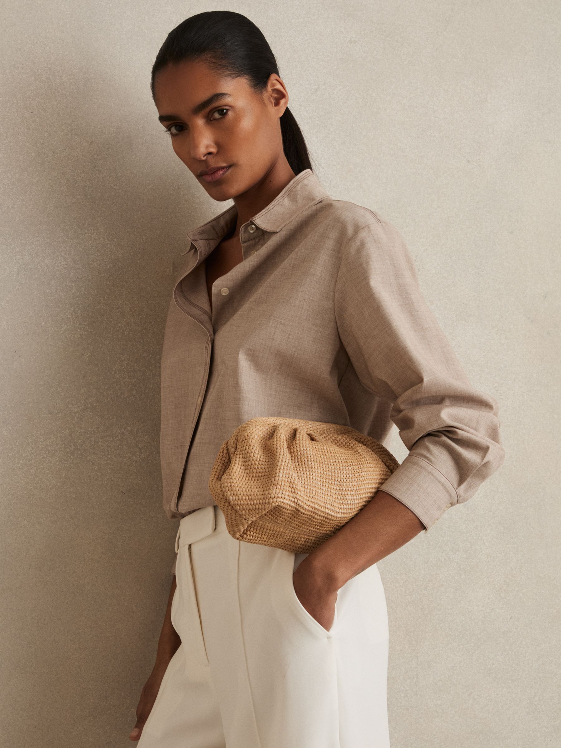 Reiss Raffia Clutch Bag in Natural - REISS