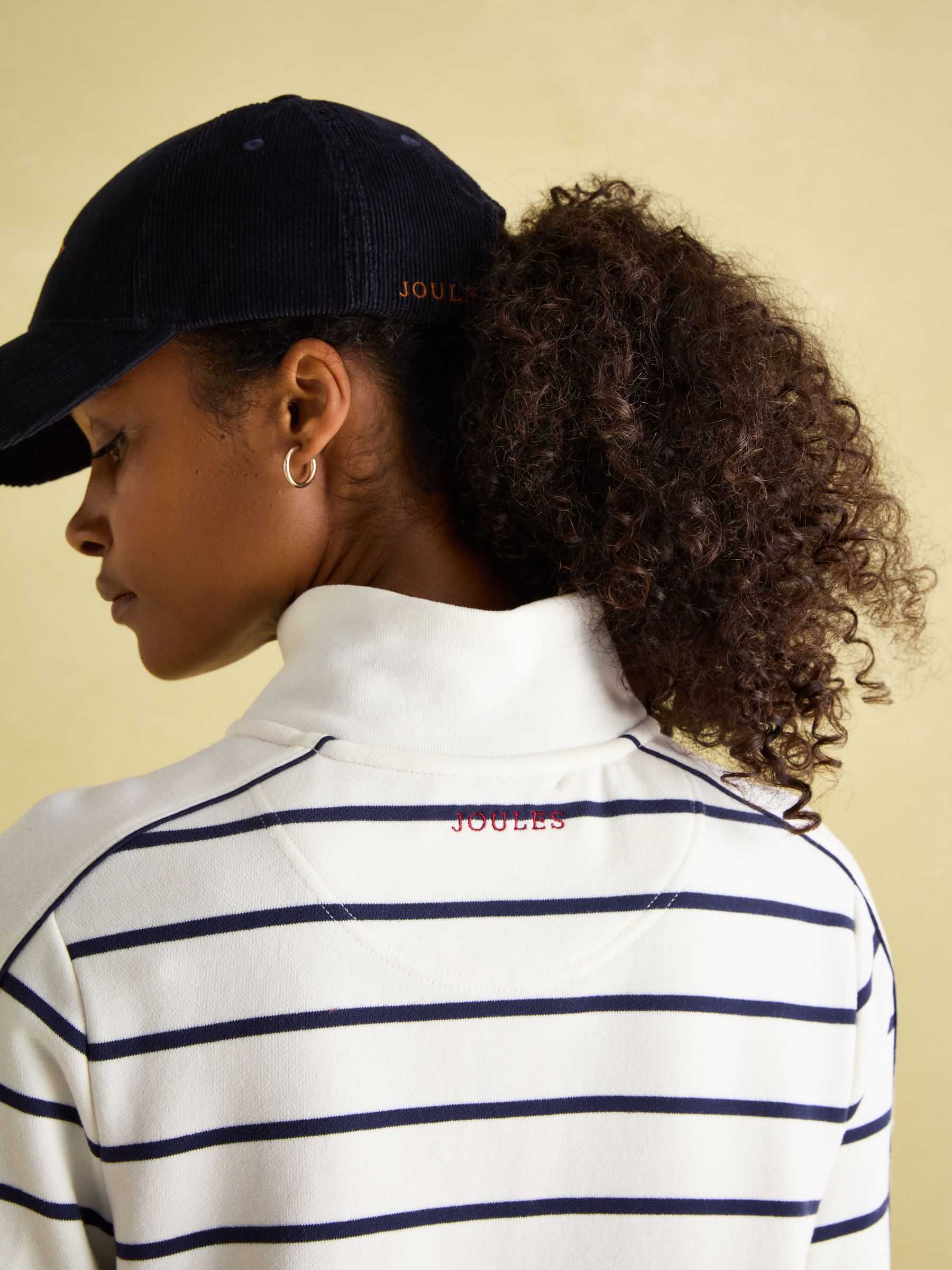 Southwold Cream & Navy Blue Cotton Button Down Striped Sweatshirt | Joules