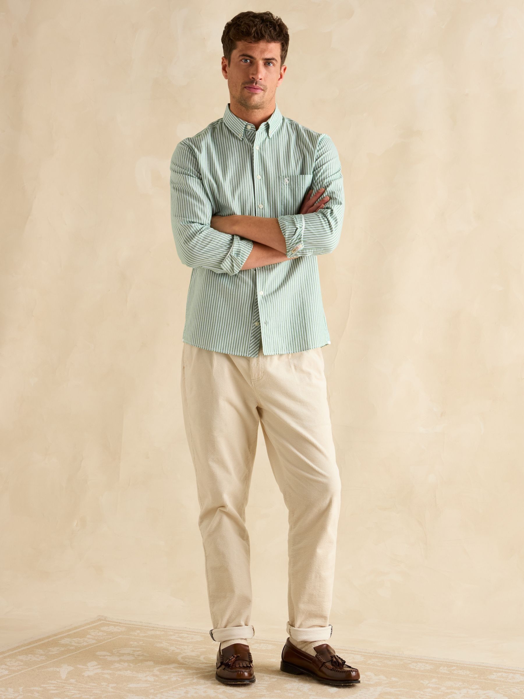 Oxford Green Stripe Long Sleeve | Joules