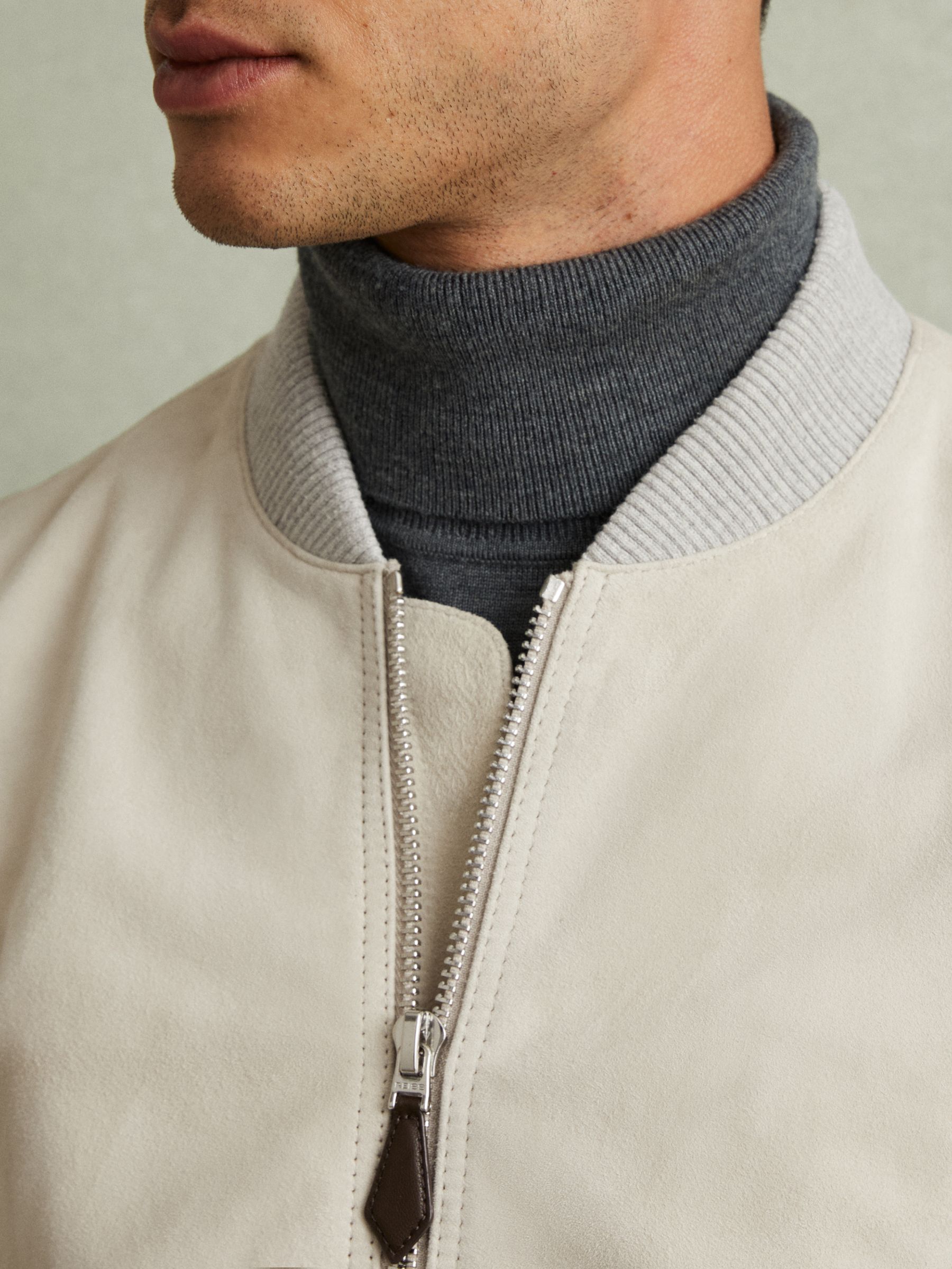 Reiss Diego Off White Suede Bomber Jacket - REISS