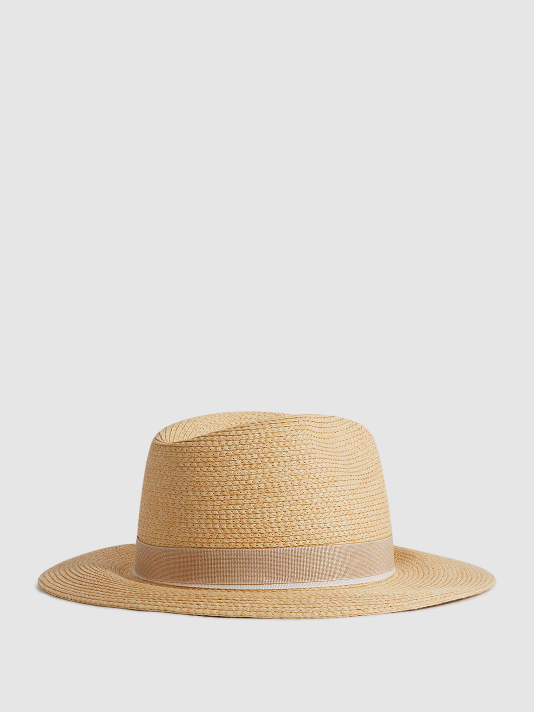 Reiss Raffia Short Brim Sun Hat in Natural | REISS