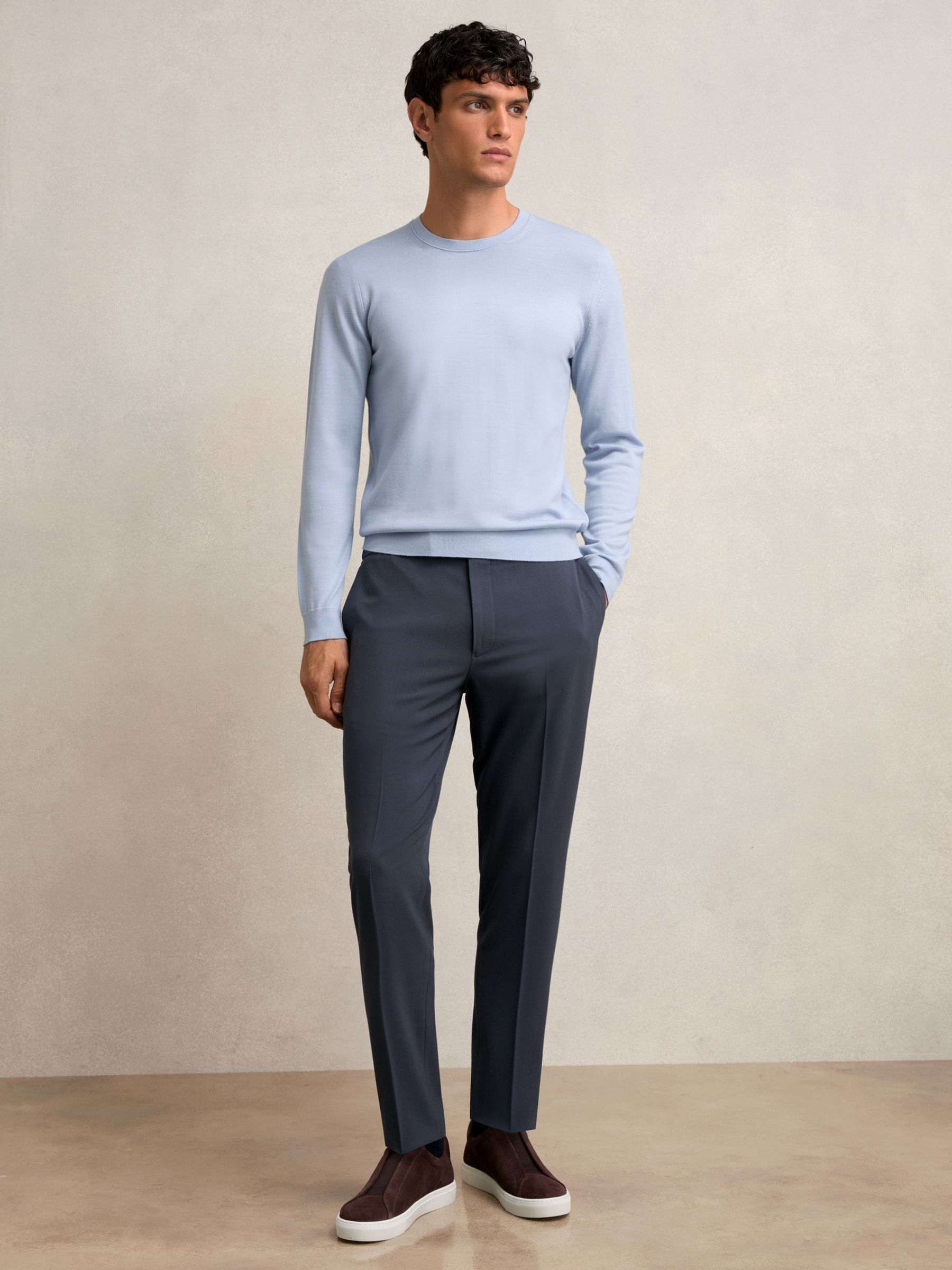 Reiss Stretch Slim Fit Drawstring Trousers in Airforce Blue - REISS
