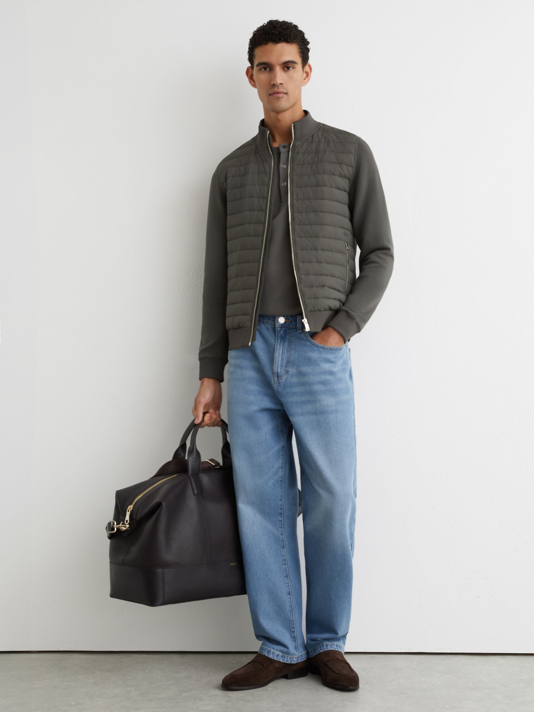 Reiss Interlock Hybrid Funnel-Neck Jacket in Sage - REISS