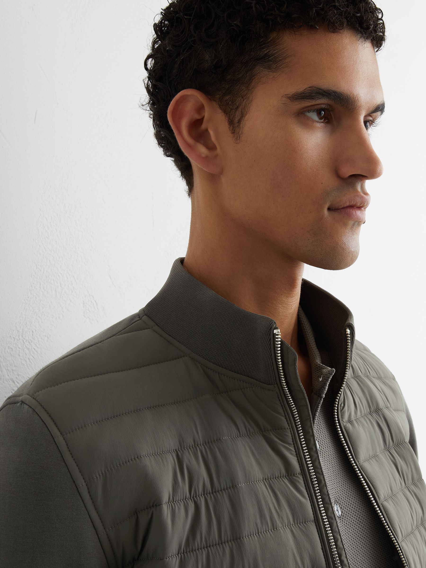 Reiss Interlock Hybrid Funnel-Neck Jacket in Sage - REISS