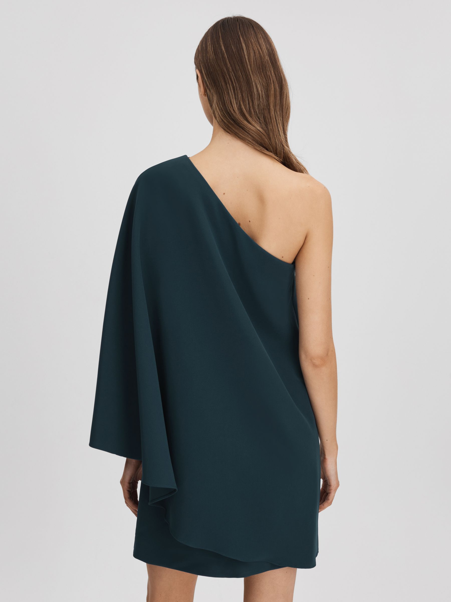 Reiss Halston One-Shoulder Cape Sleeve Mini Dress in Jasper | REISS