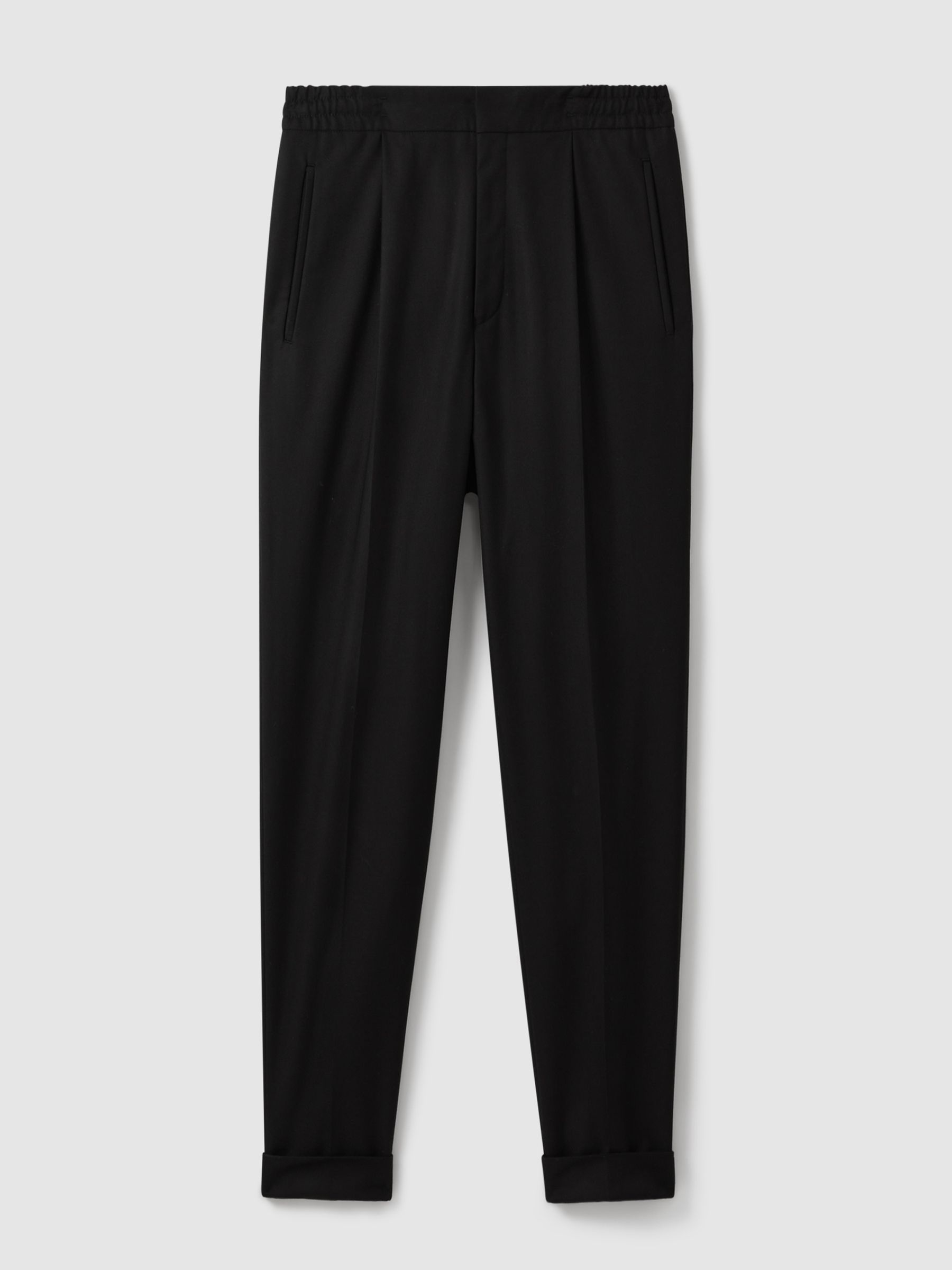Reiss Relaxed Drawstring Trousers with Turn-Ups in Black - REISS
