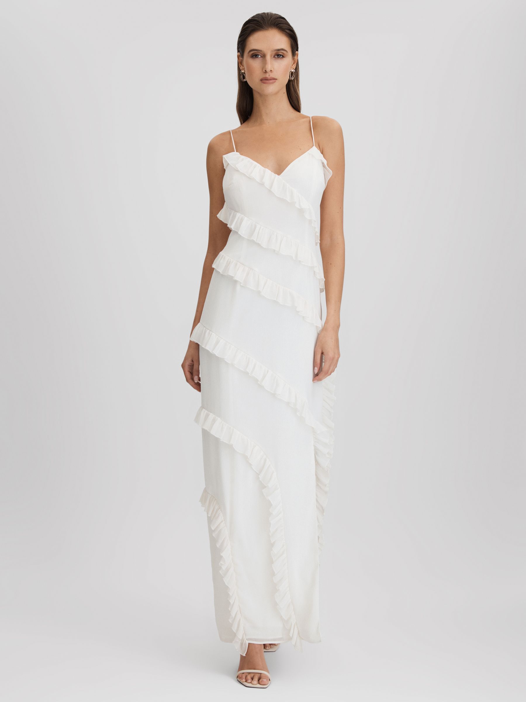 Reiss Amur Ruffle Maxi Dress in White - REISS