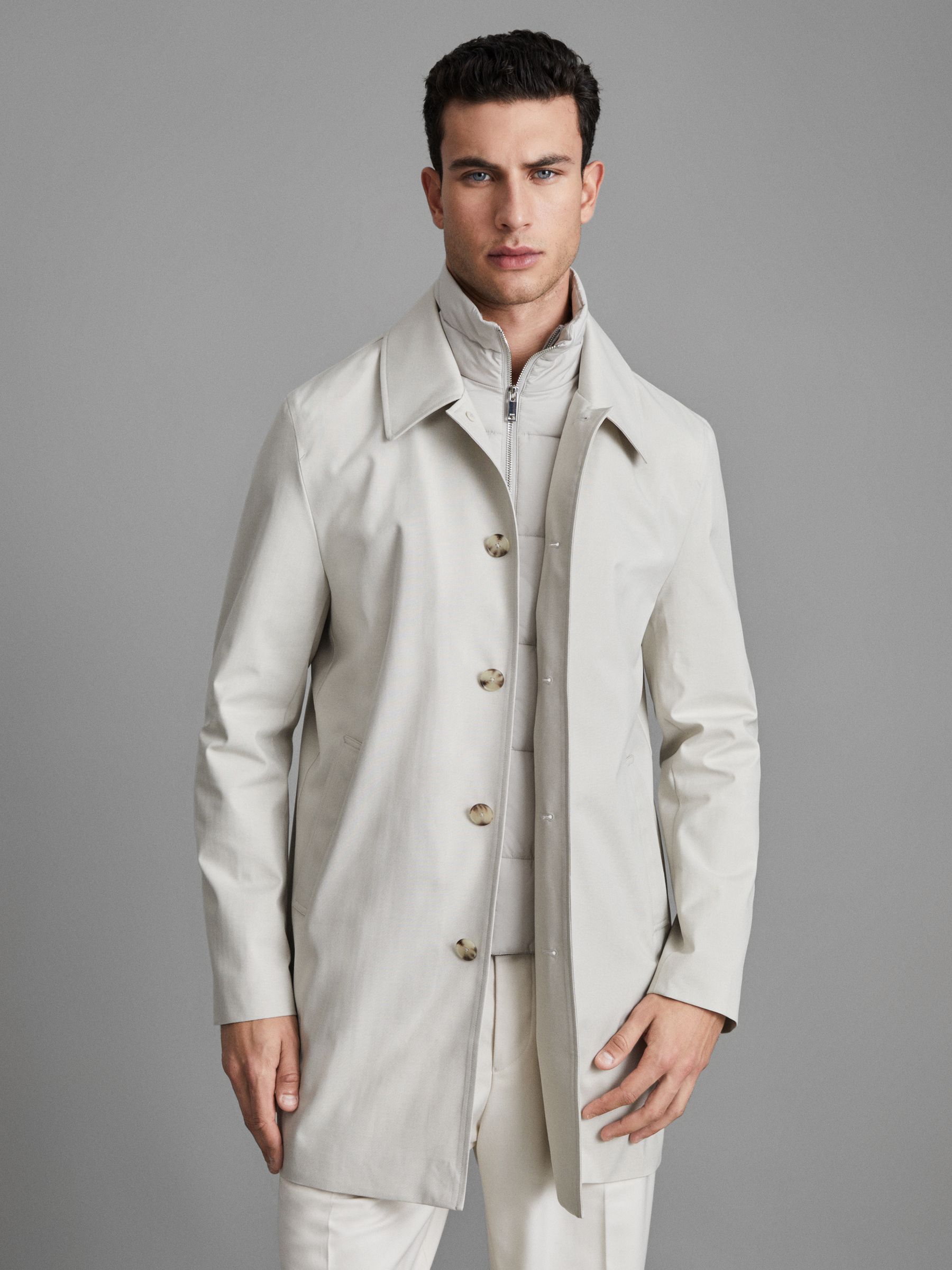 Reiss Jacket With Removable Funnel-Neck Insert in Stone - REISS