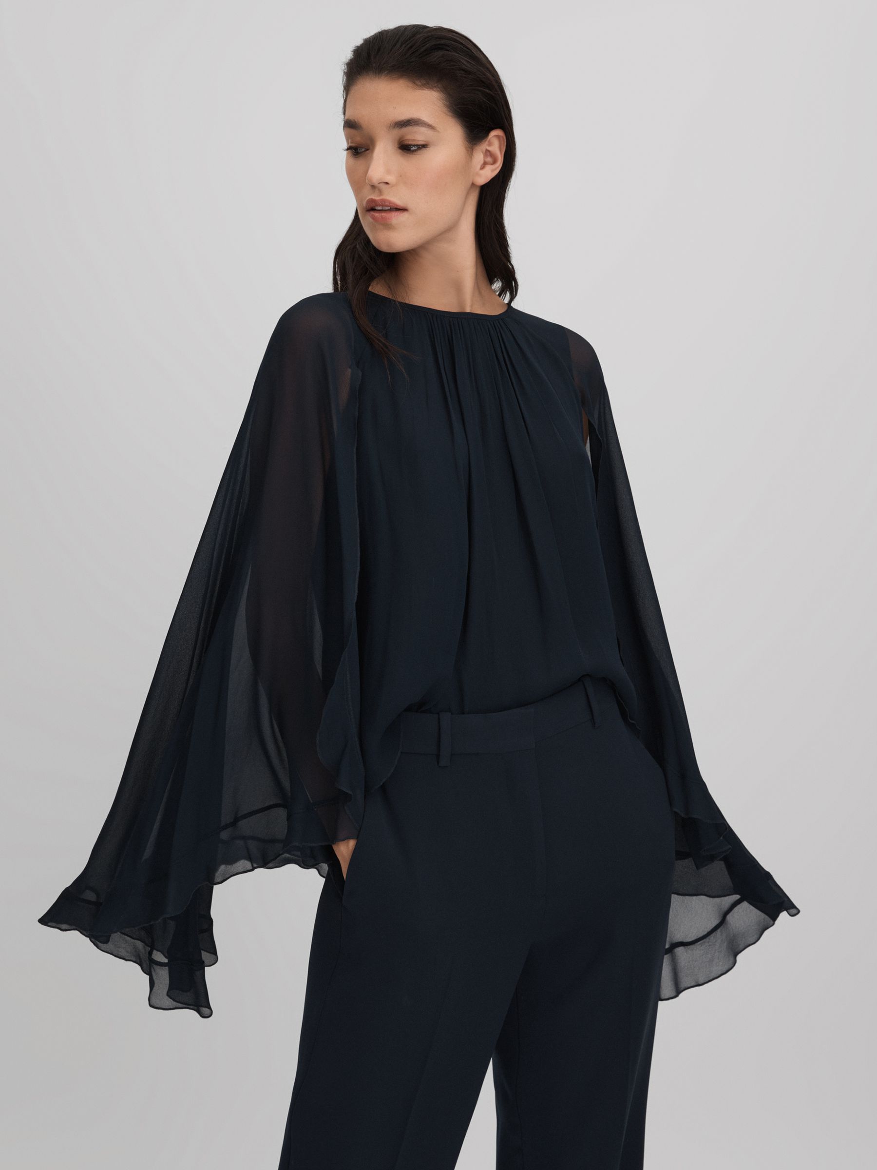 Reiss Pleated Cape Style Top in Navy - REISS