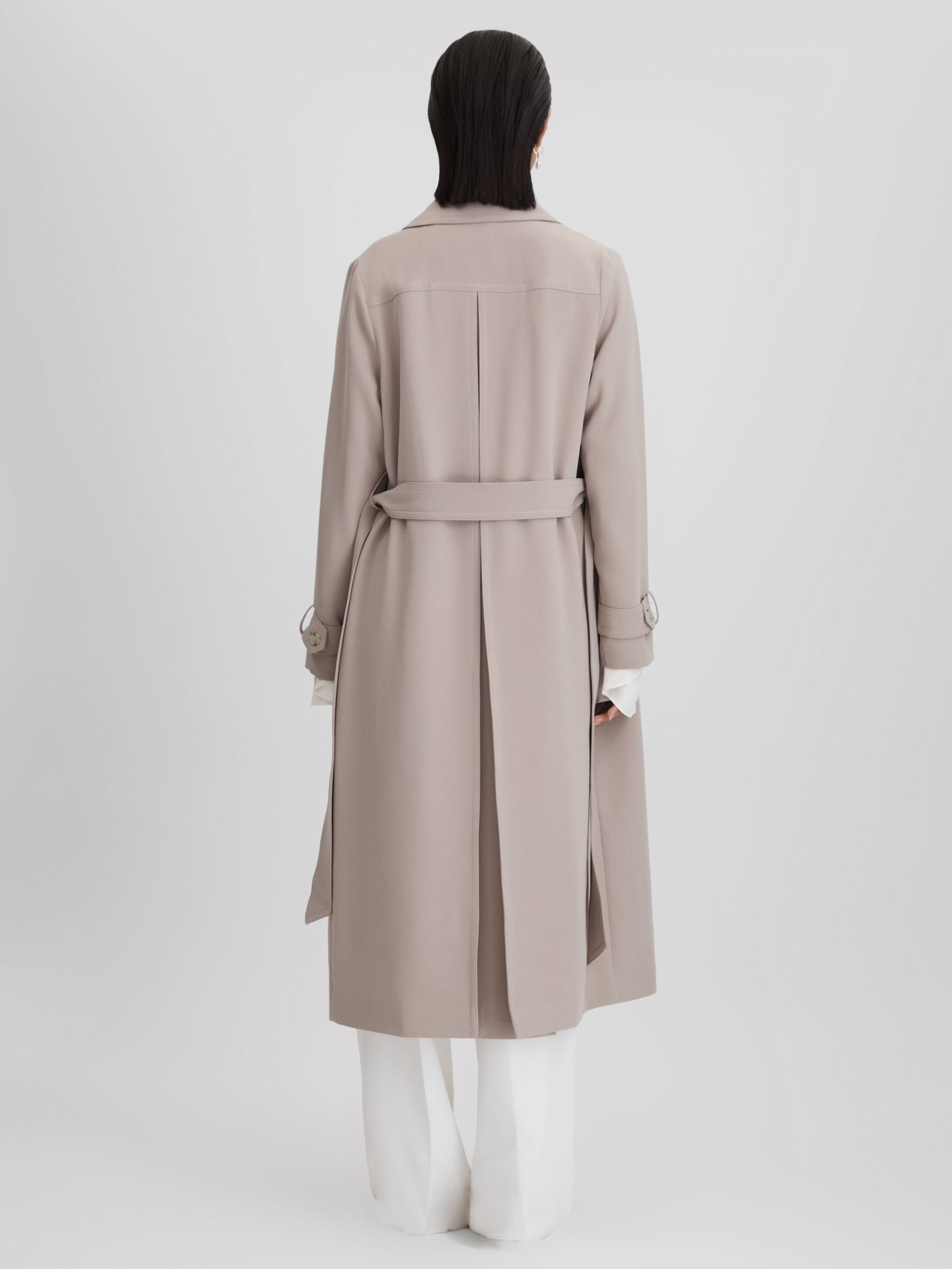 Reiss Double Breasted Belted Trench Coat in Mink Neutral | REISS