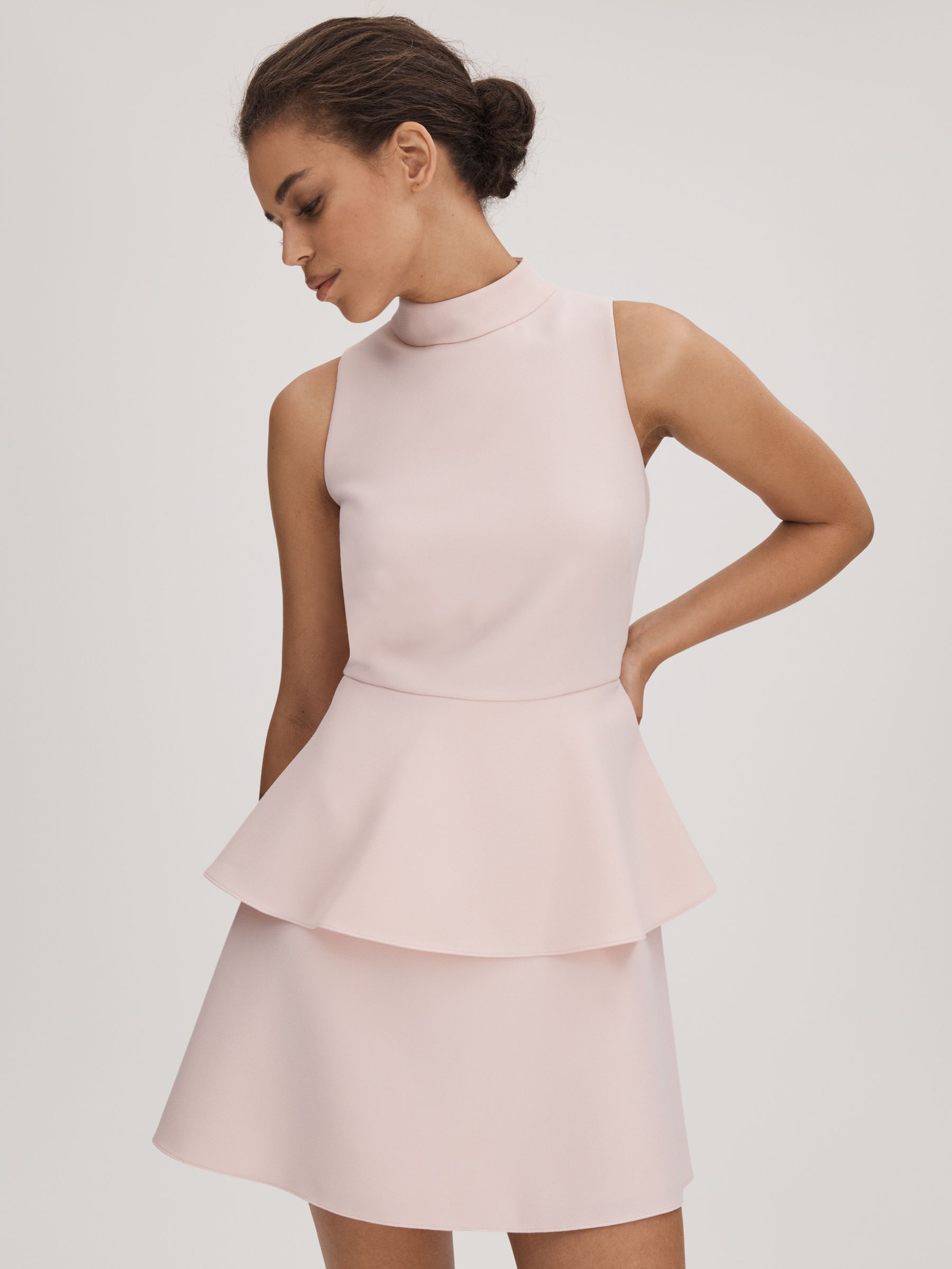 Reiss Florere Pale Pink Florere Pale Pink Tiered Mini Dress - REISS