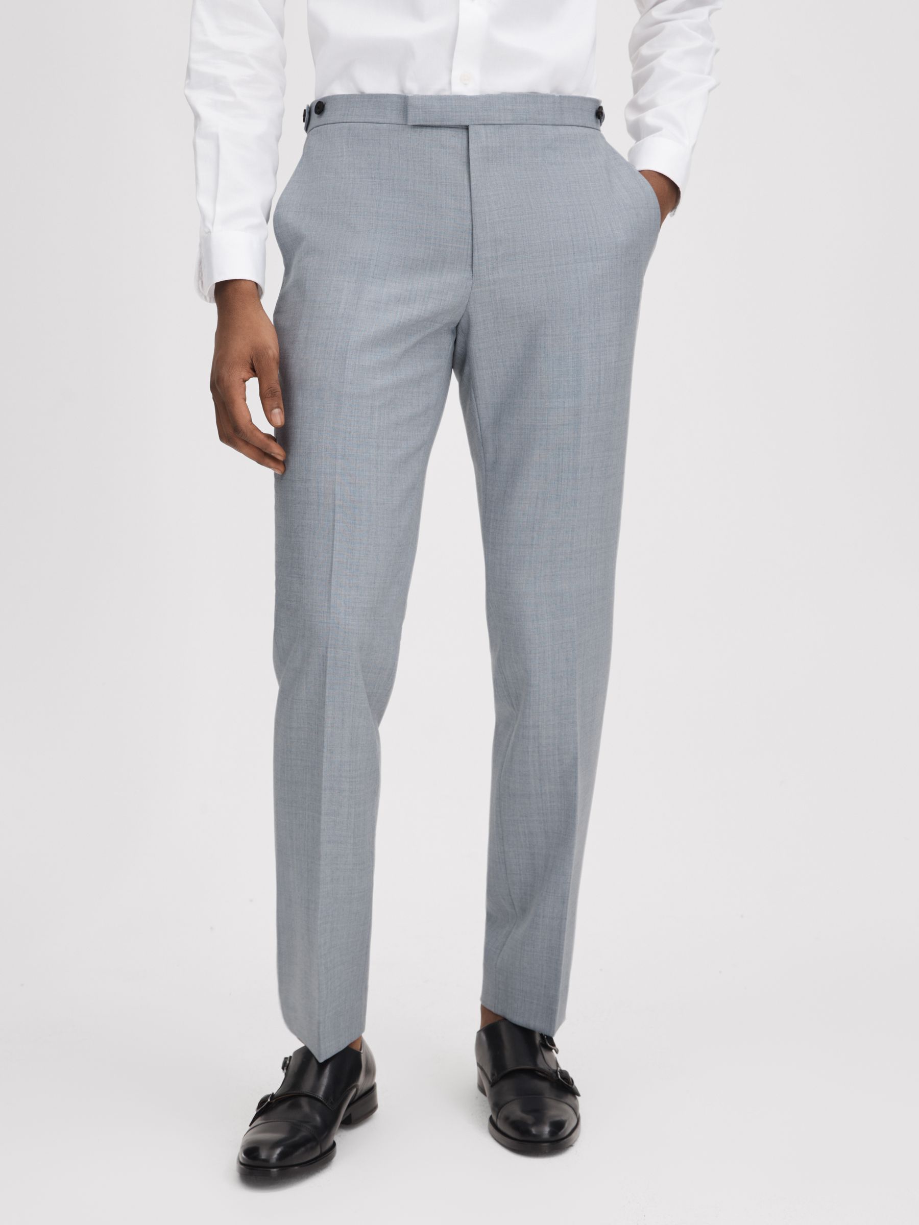 Reiss Slim Fit Wool Adjuster Trousers in Soft Blue - REISS
