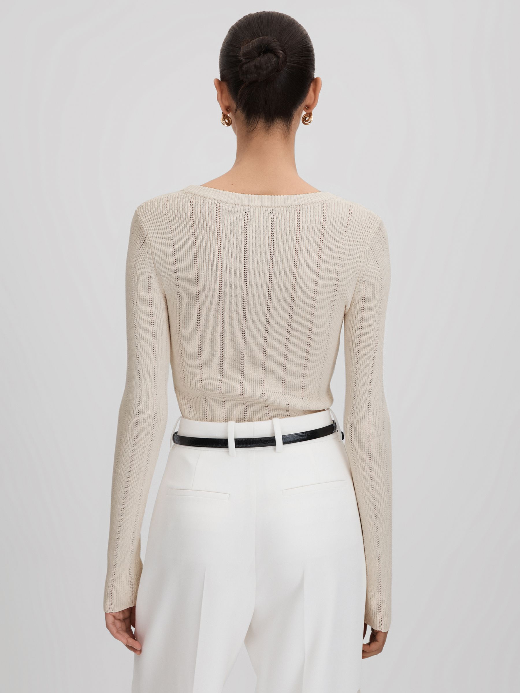 Reiss Knitted Scoop Neck Top in Cream - REISS