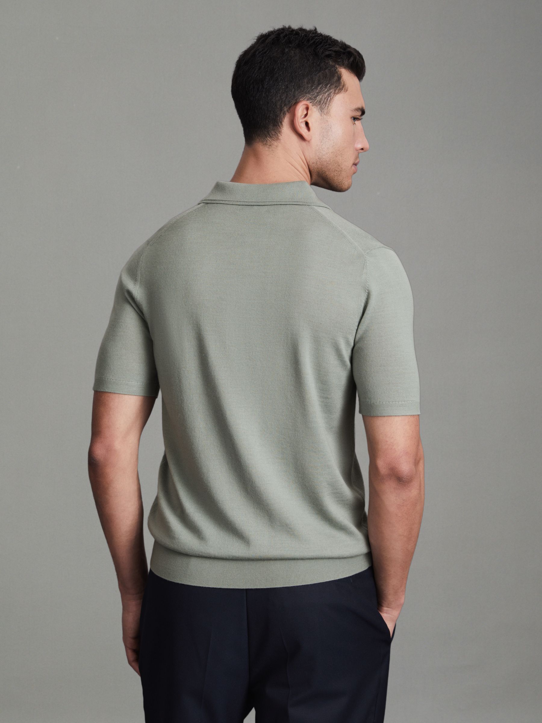 Reiss Merino Wool Polo Shirt in Pistachio - REISS