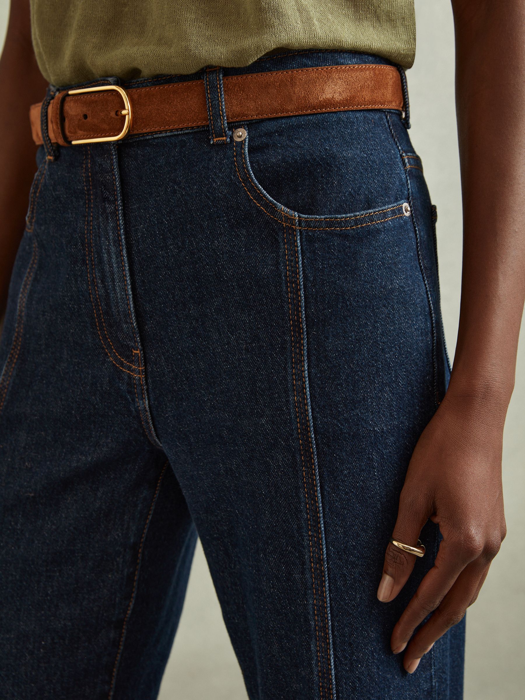 Reiss Flared Front Seam Jeans in Dark Blue - REISS