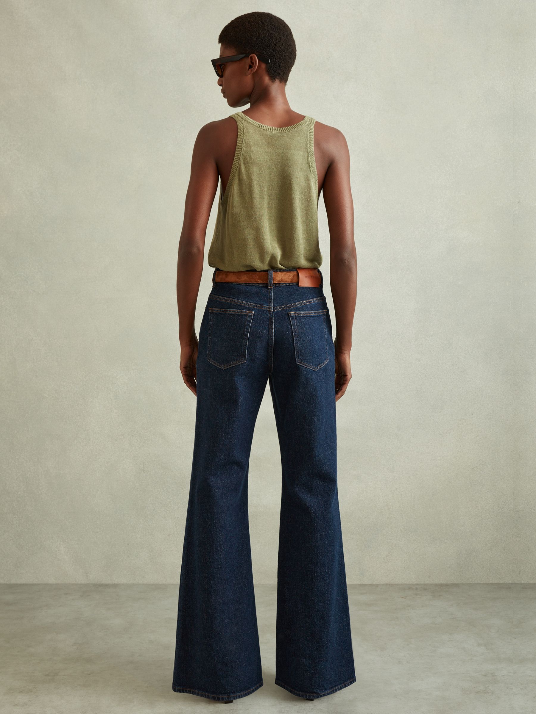 Reiss Flared Front Seam Jeans in Dark Blue - REISS