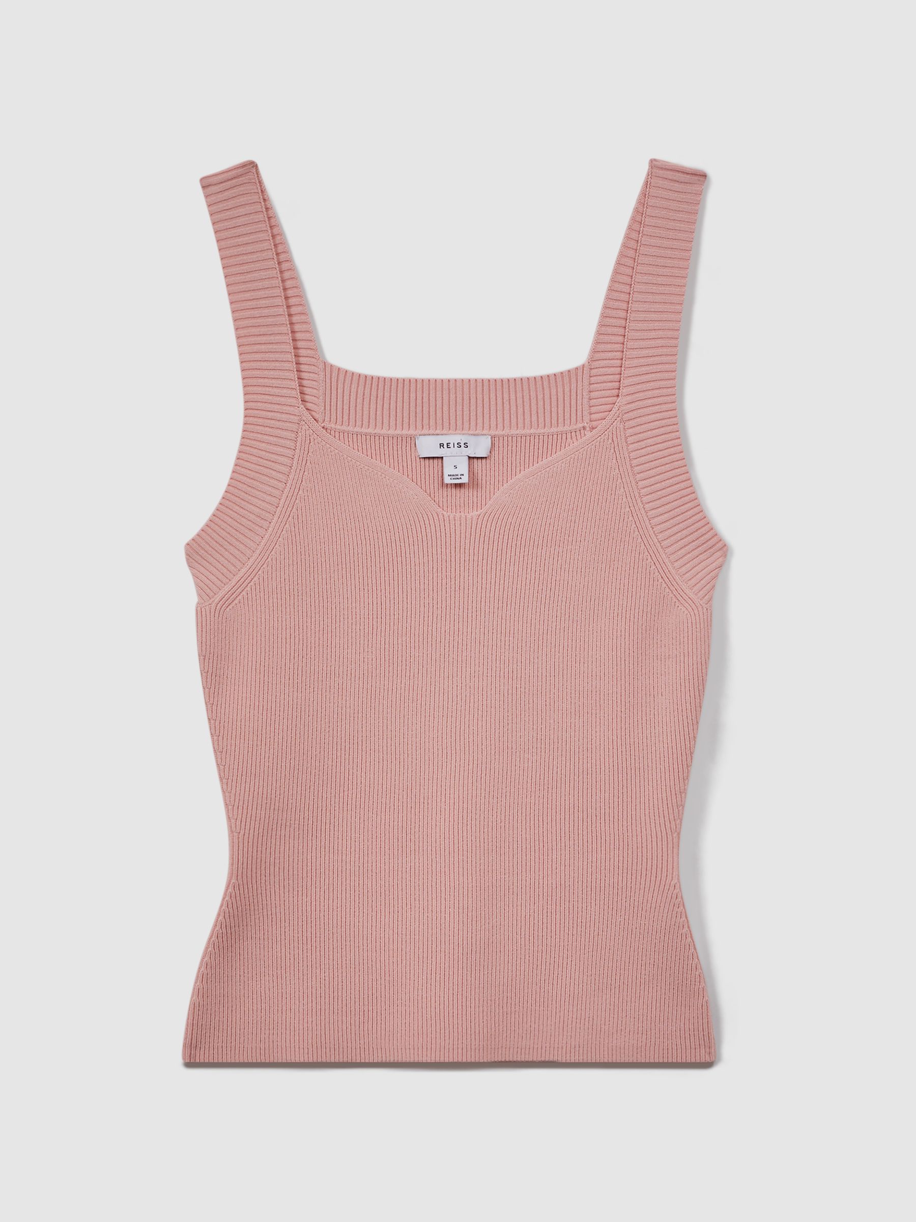 Reiss Ribbed Sweetheart Neck Top in Blush - REISS