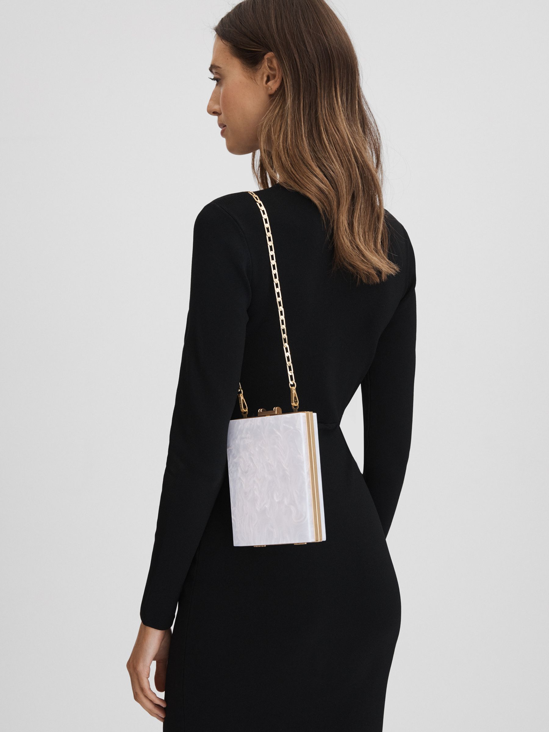 Reiss Acetate Clutch Bag in White | REISS