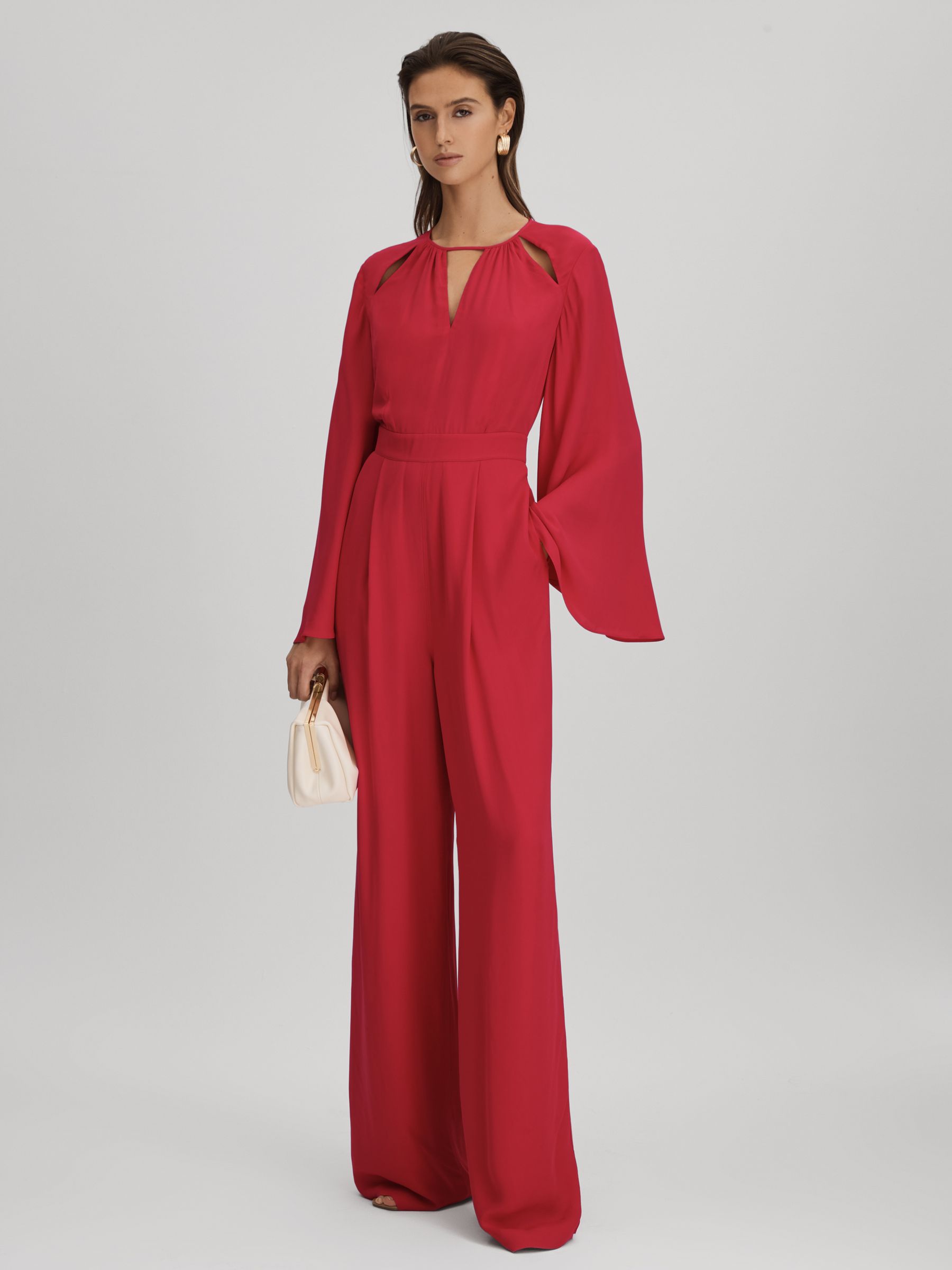 Reiss Cut-Out Flared Sleeve Jumpsuit in Coral - REISS