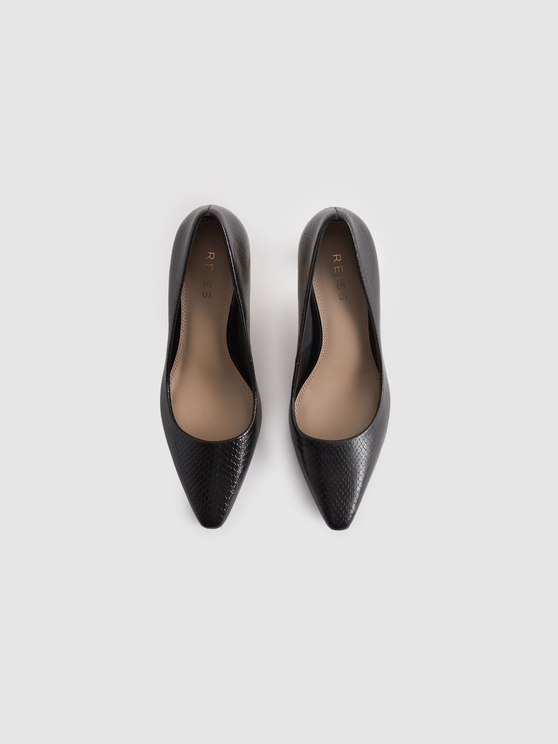 Reiss Leather Angled Heel Court Shoes in Black - REISS