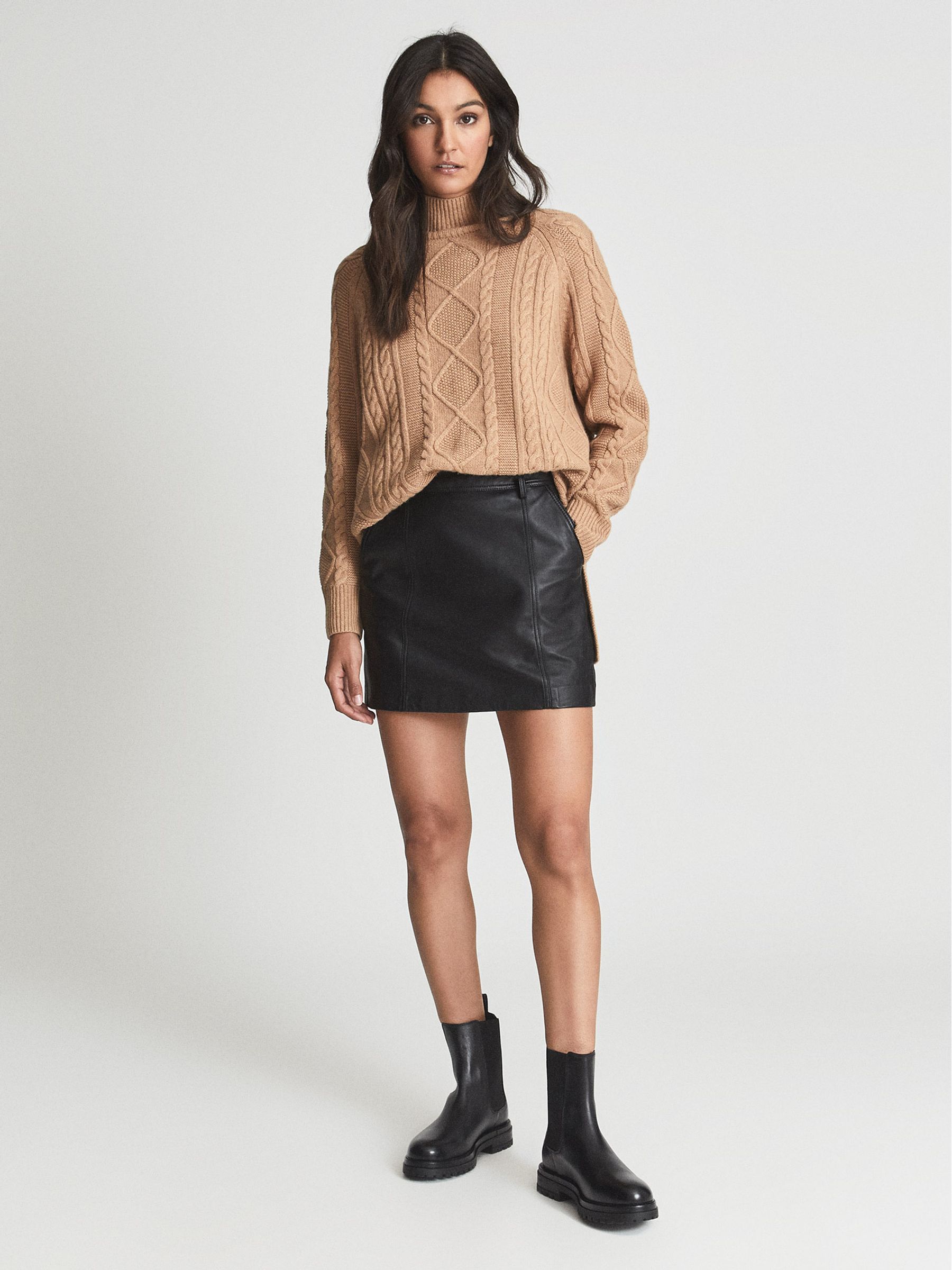 Reiss Leather Mini Skirt In Black Reiss